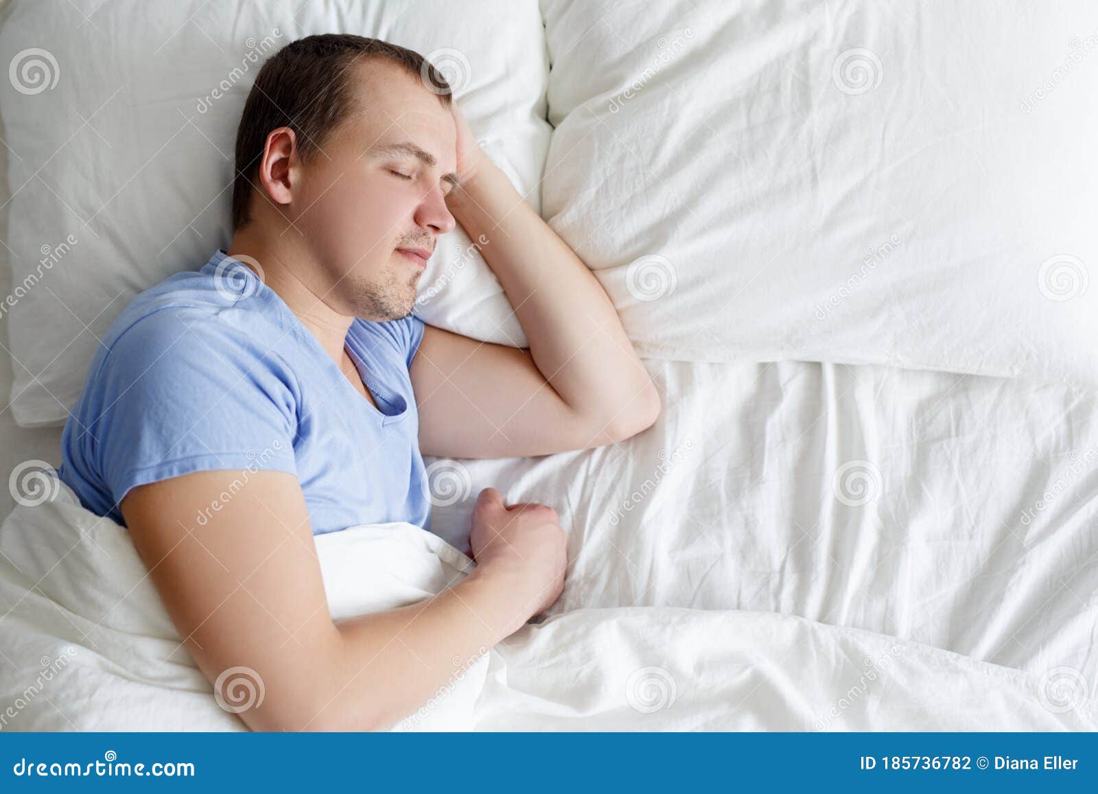 Top View of Young Man Sleeping in Bed Stock Photo - Image of pajamas ...
