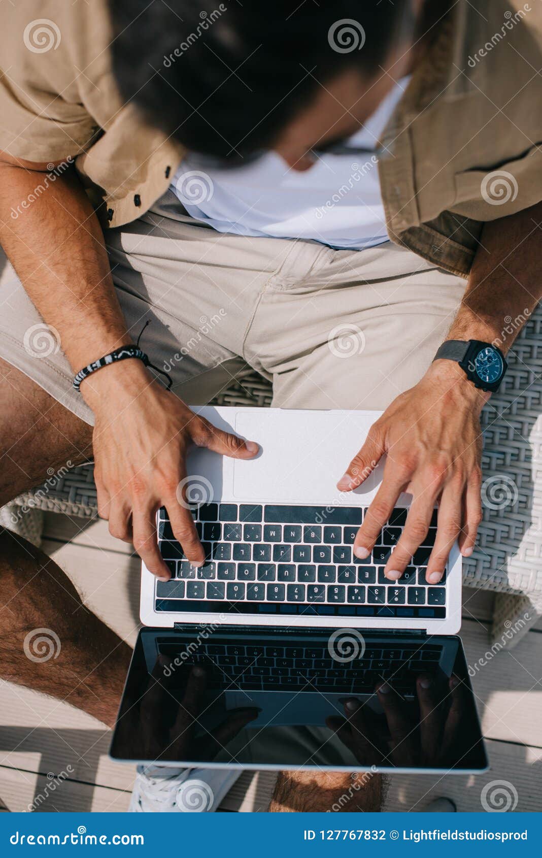 Top view of young man stock photo. Image of networking - 127767832