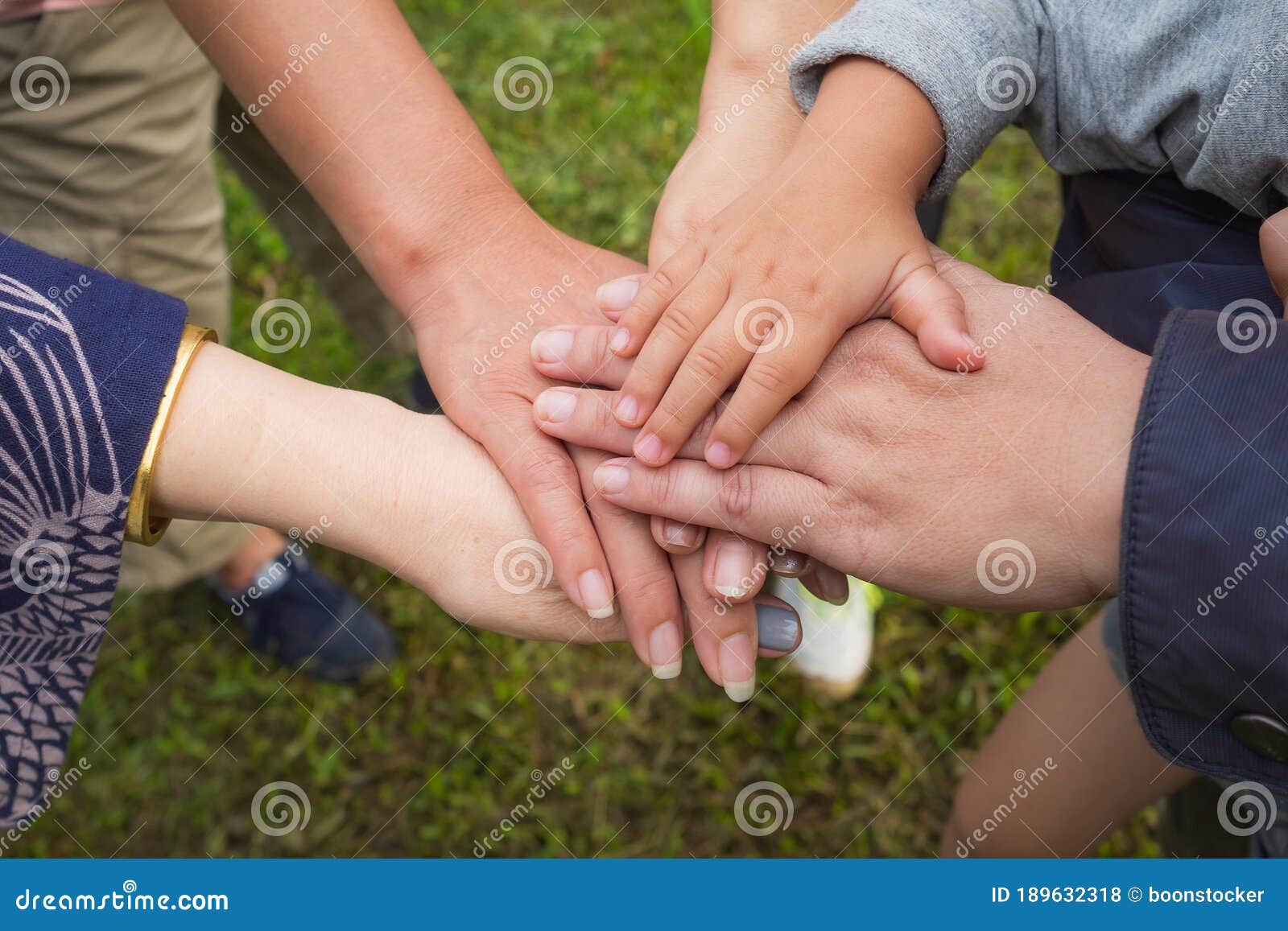 Top View of Young People and Kid Putting Their Hands Together Stock ...