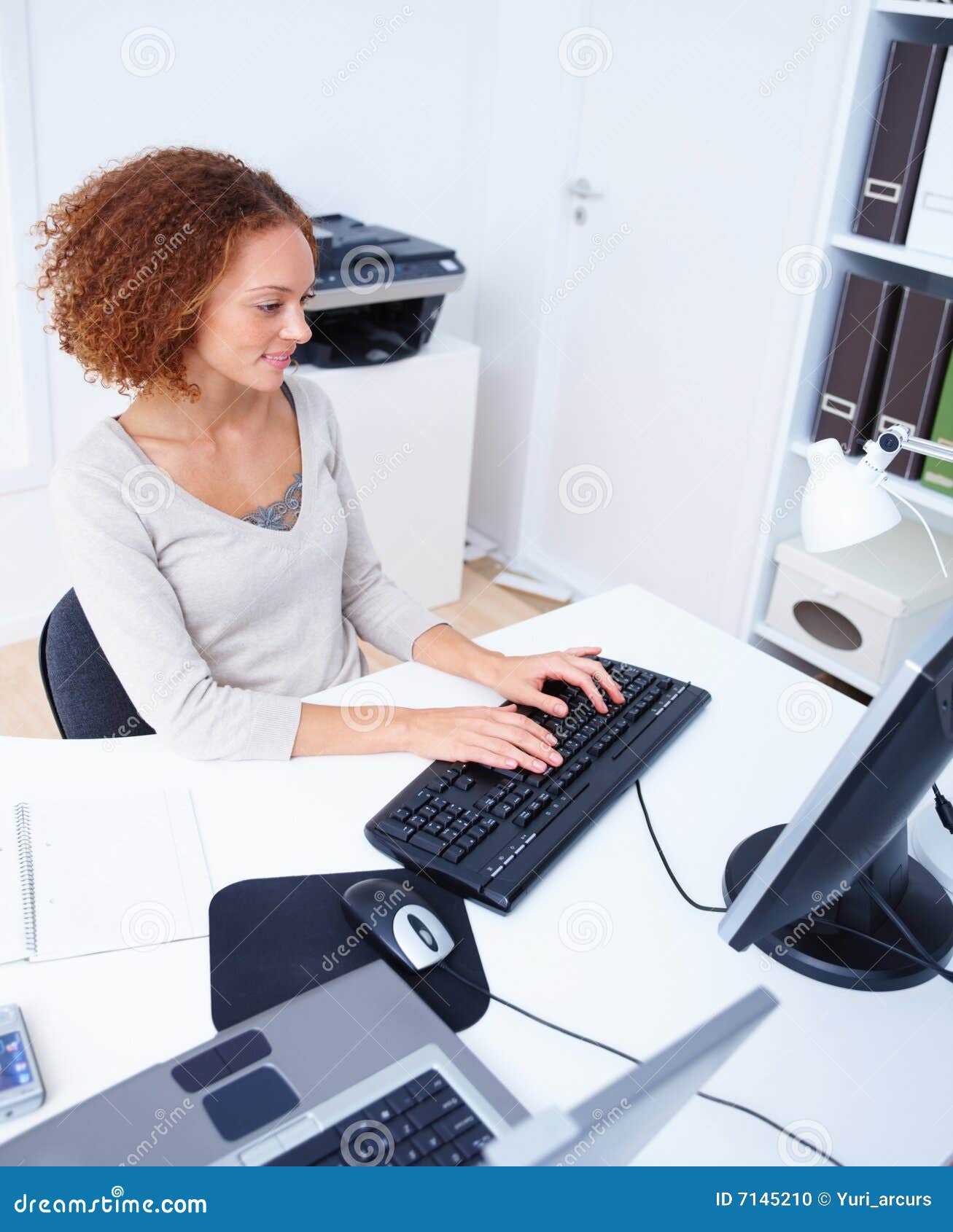 Top View of a Young Woman Working in an Office Stock Photo - Image of ...