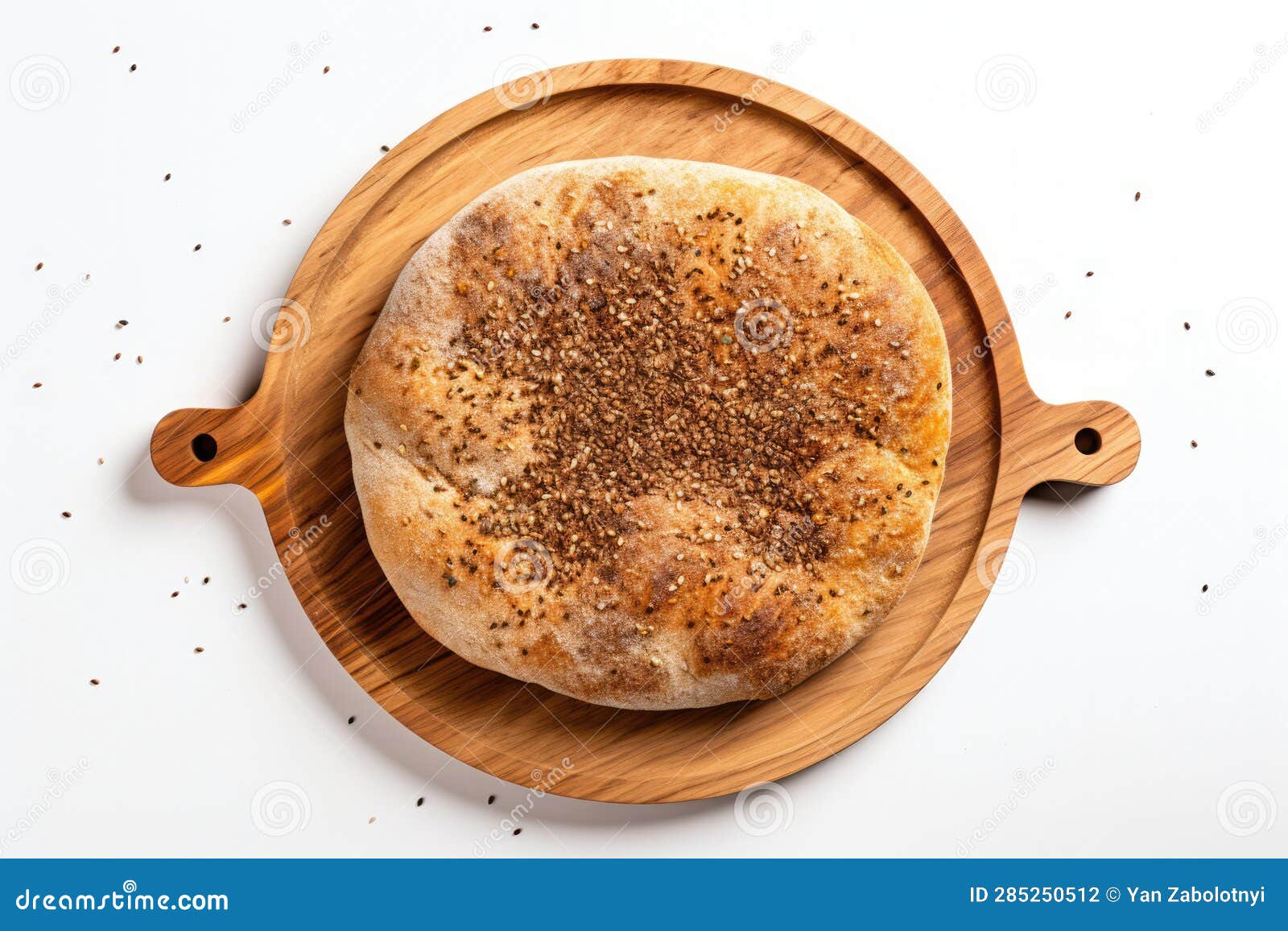 Top View, Zaatar Bread On A Wooden Boardon White Background Stock Photo ...