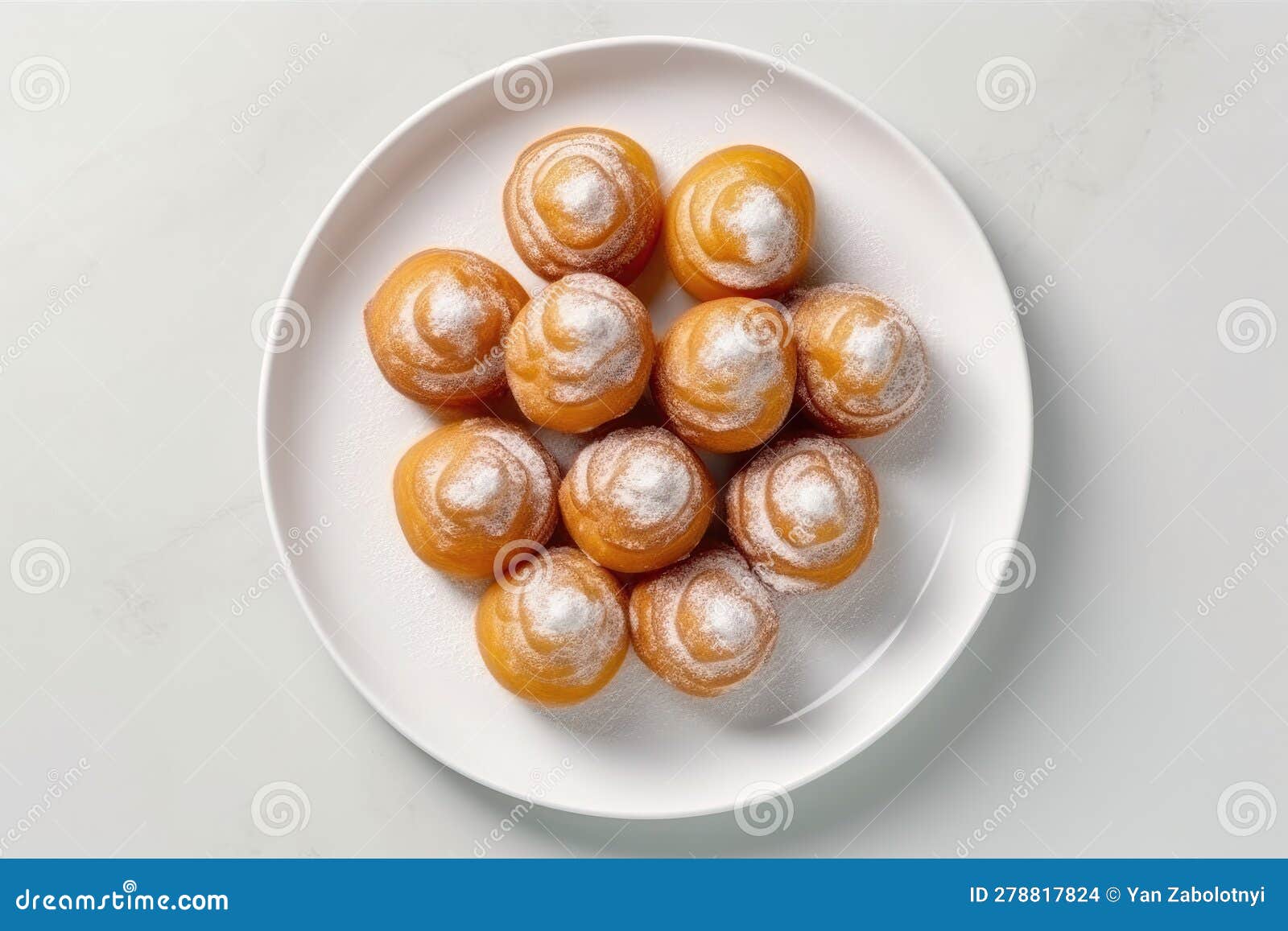 Top View Zeppole on White Round Plate on White Background. Generative ...