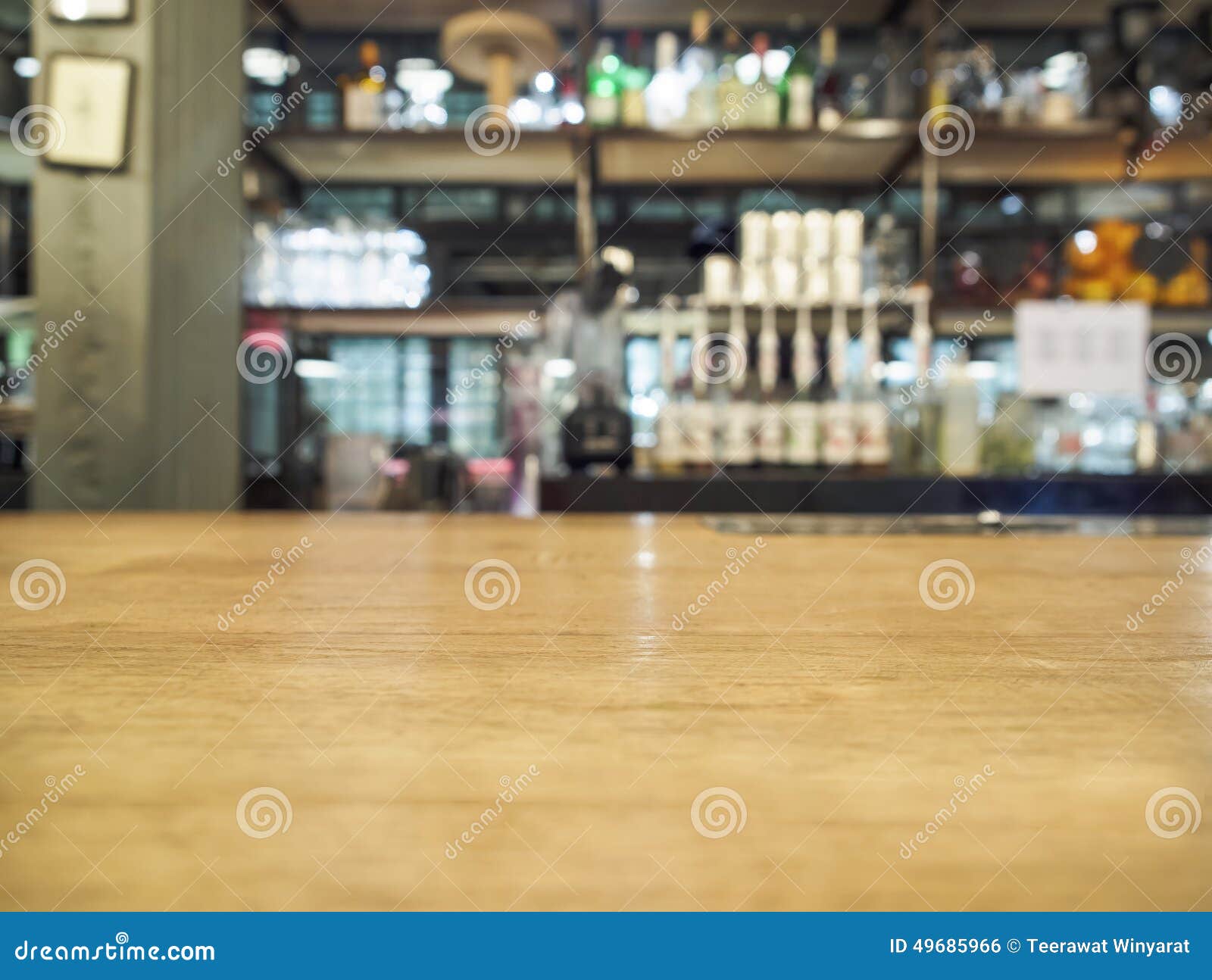 Top of Wooden Counter with Bar Blurred Background Stock Photo - Image ...