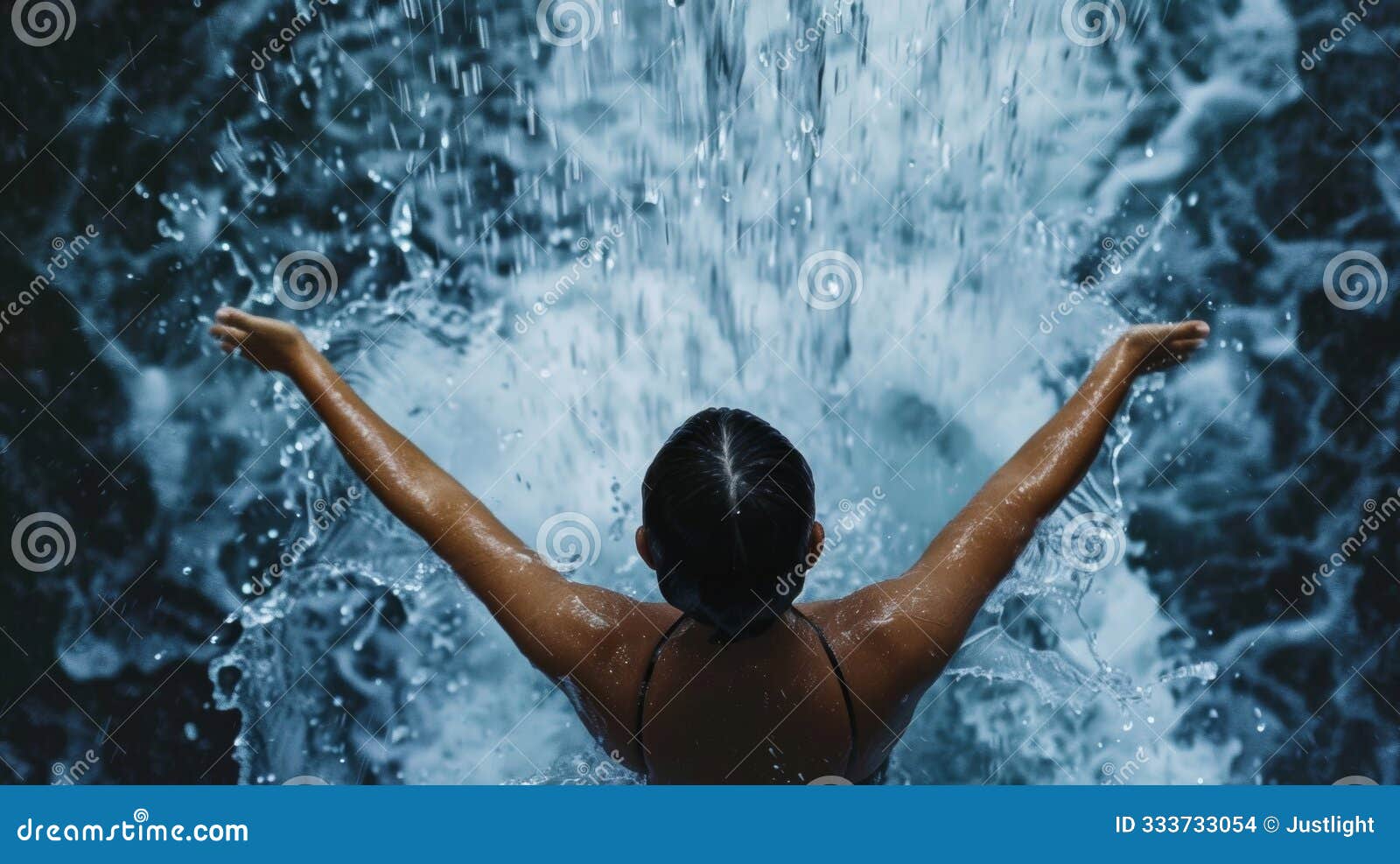 A Topdown View of Someone Standing Under a Waterfall the Chilly ...