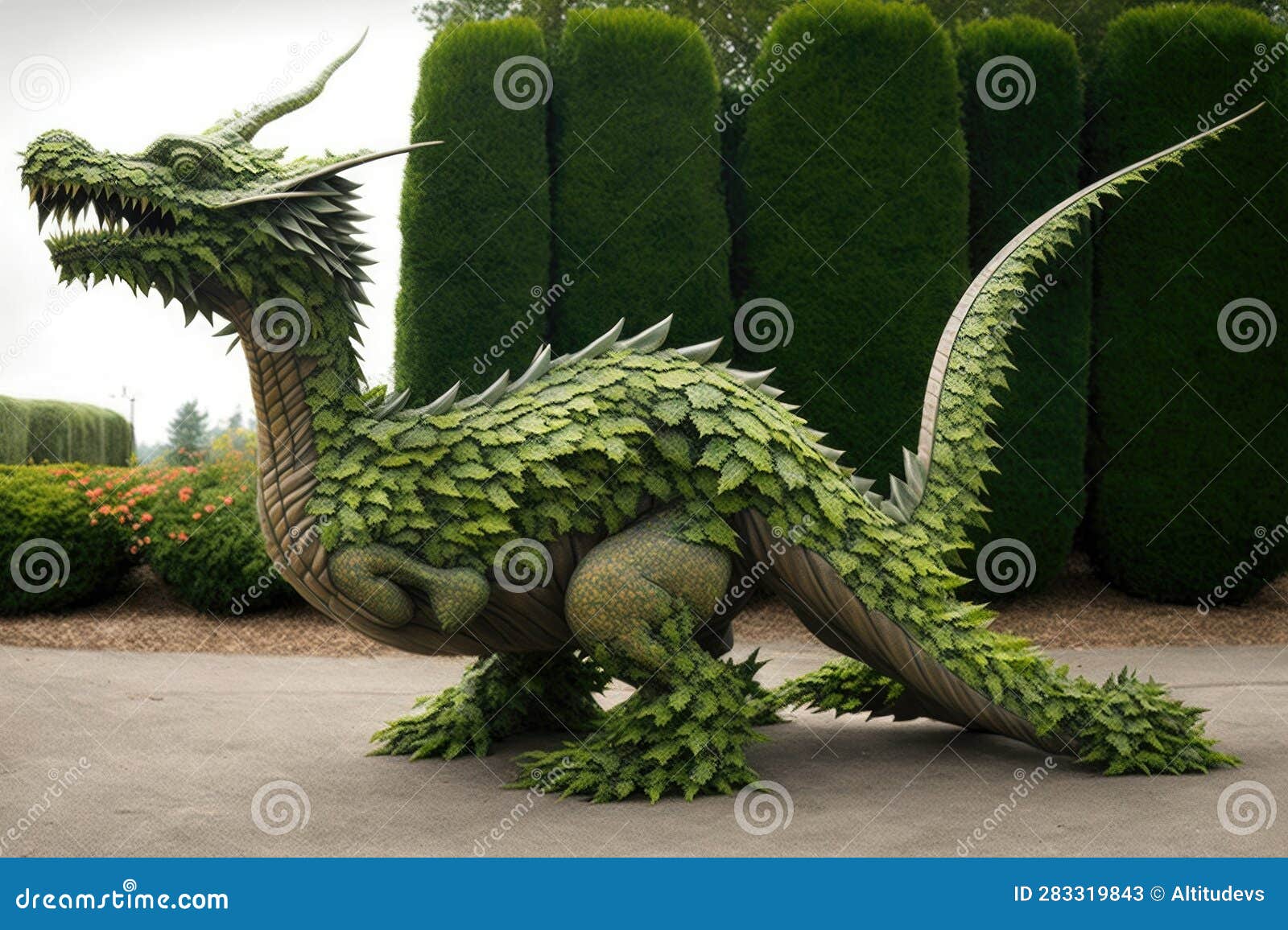 Topiary of a Dragon, with Its Wings and Tail Stretching Out from the ...