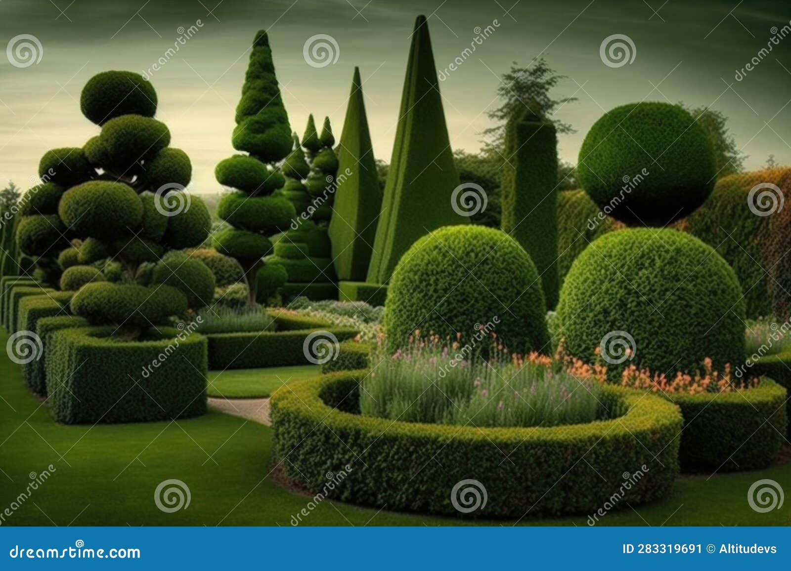 Topiary Garden, with Different Shapes and Sizes of Topiaries, in ...