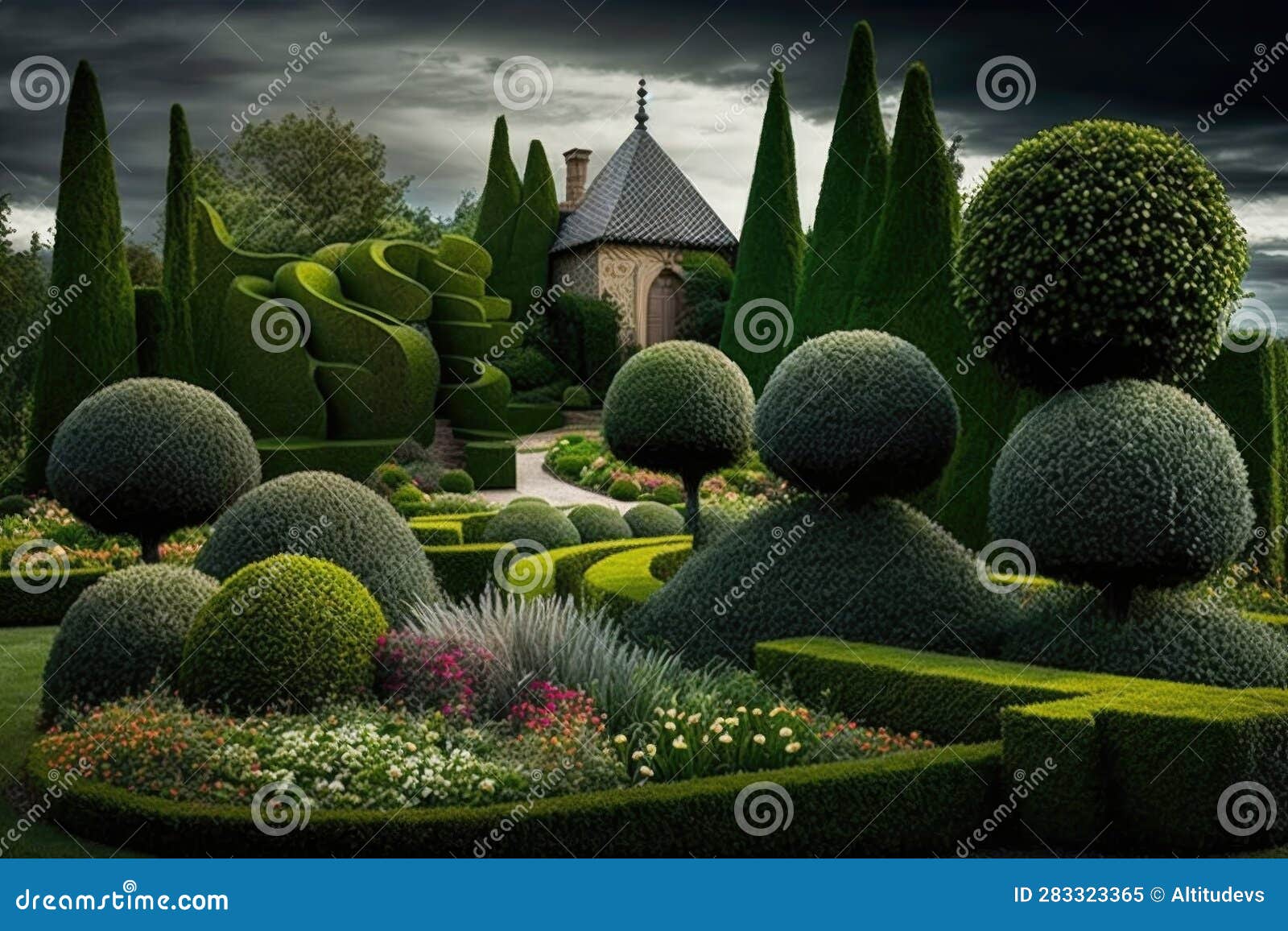 Topiary Garden With A Variety Of Shapes, Sizes And Textures Royalty ...