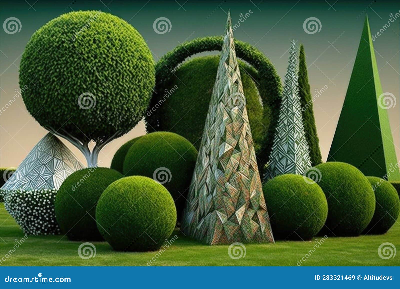 Topiary with Geometric Shapes, Such As Triangles and Circles Stock ...