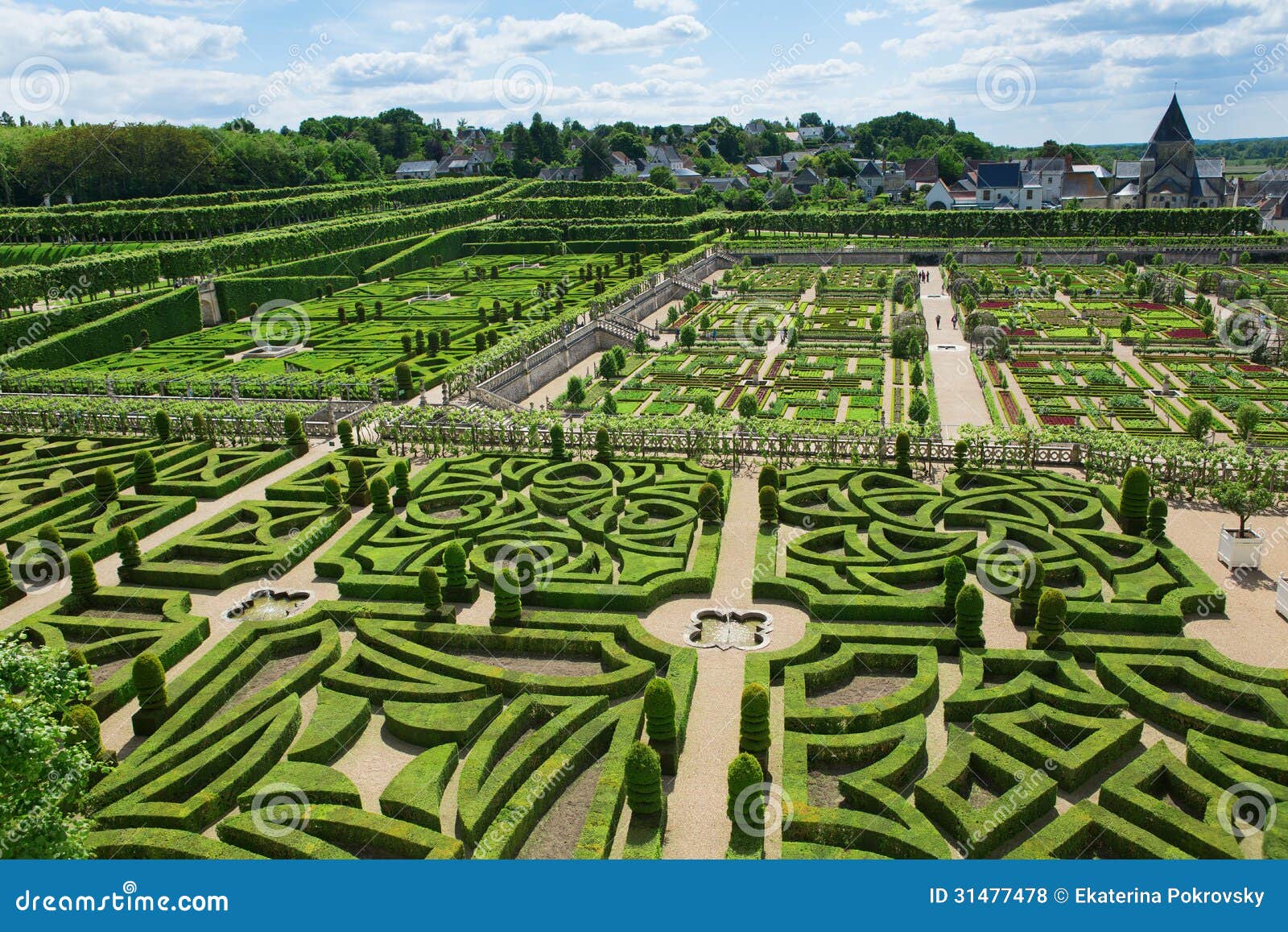 Topiary and Kitchen Garden in Villandry Castle Stock Photo - Image of ...