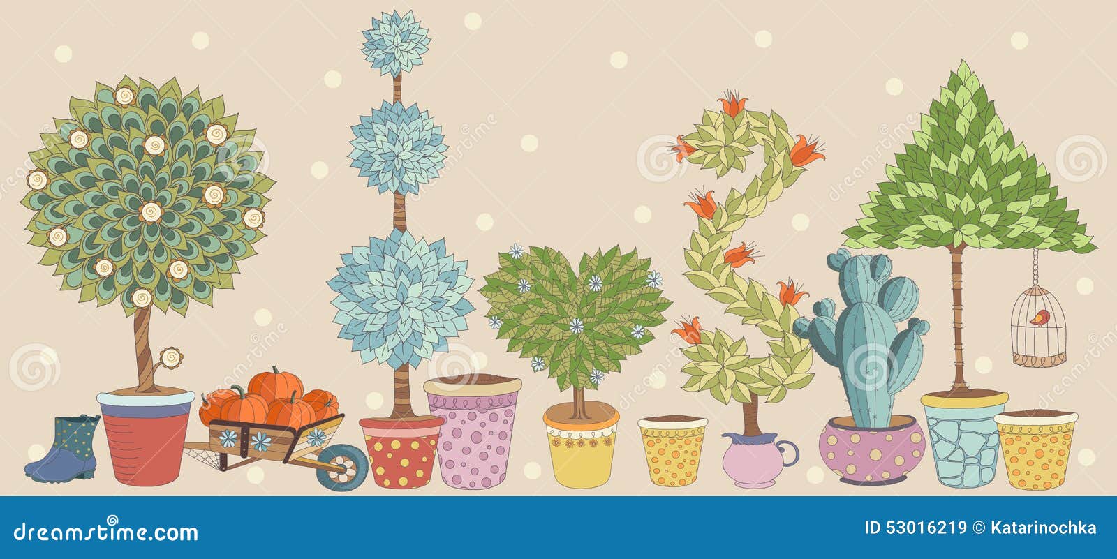 Topiary Landscape Plants Collection Vector, Set with Trees Stock Vector ...