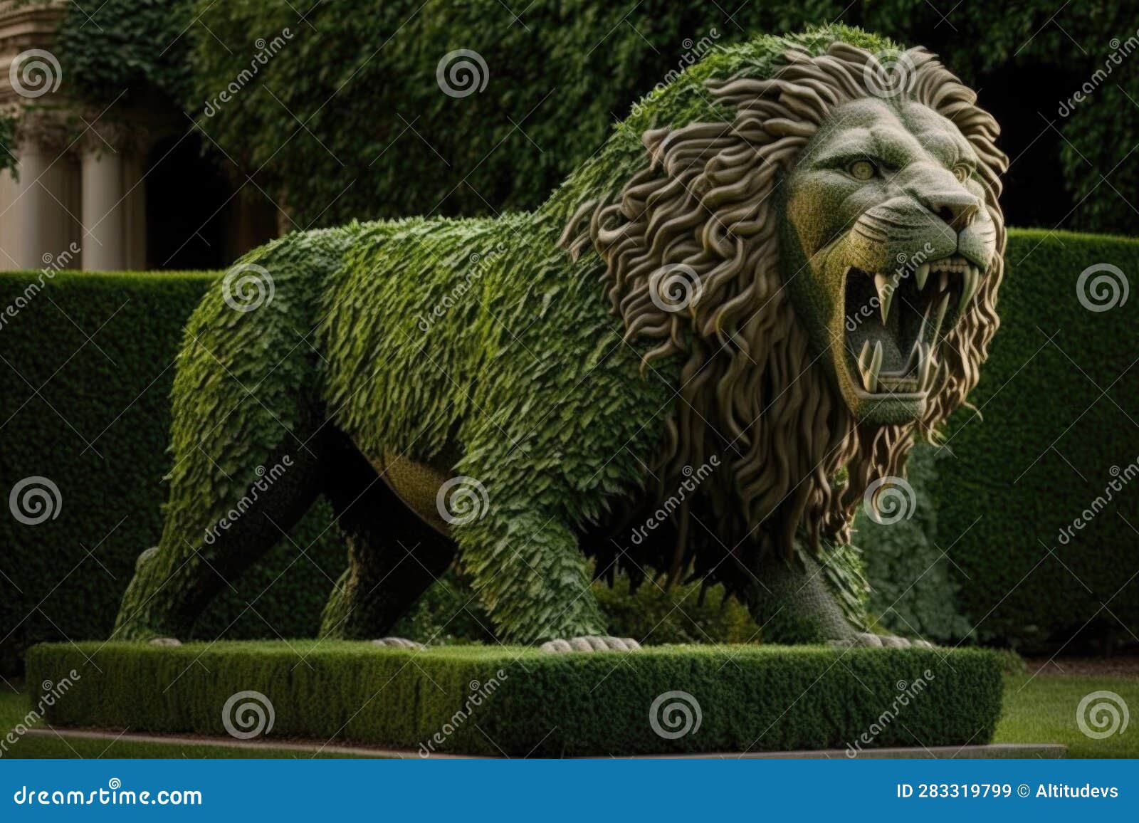 Topiary of a Roaring Lion, with Its Claws and Teeth Bared Stock Image ...