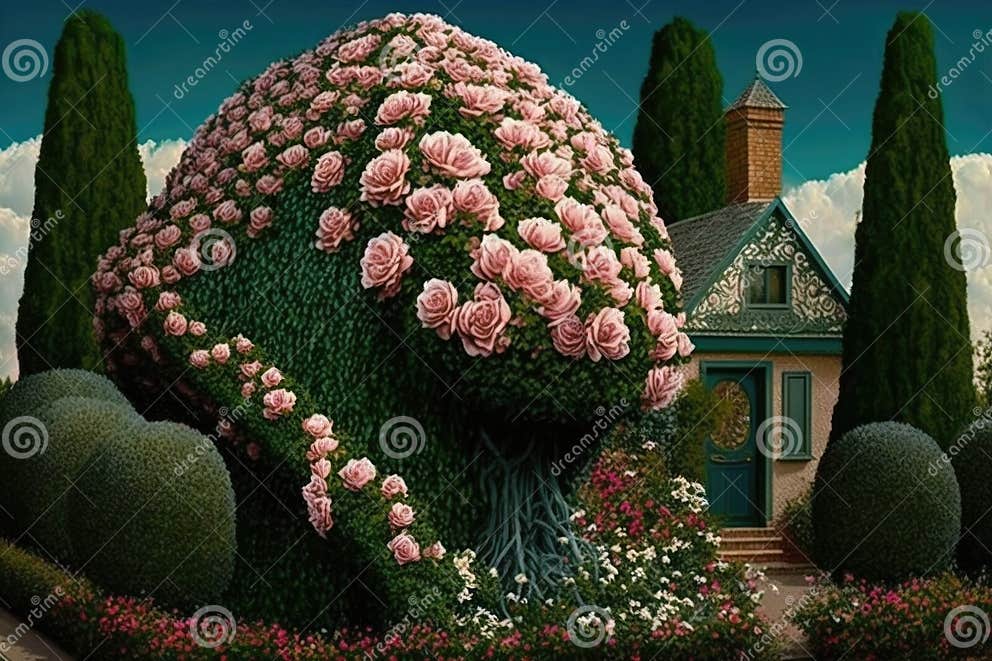 Topiary of Rose, with the Roses in Full Bloom Stock Illustration ...