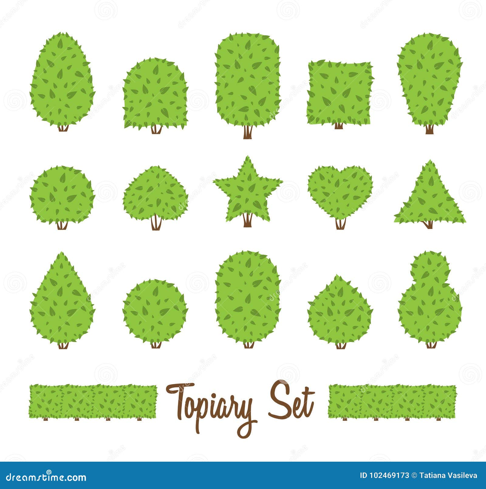 Topiary Set. Different Basic Shape of Bushes, Trees. Green Multiform ...