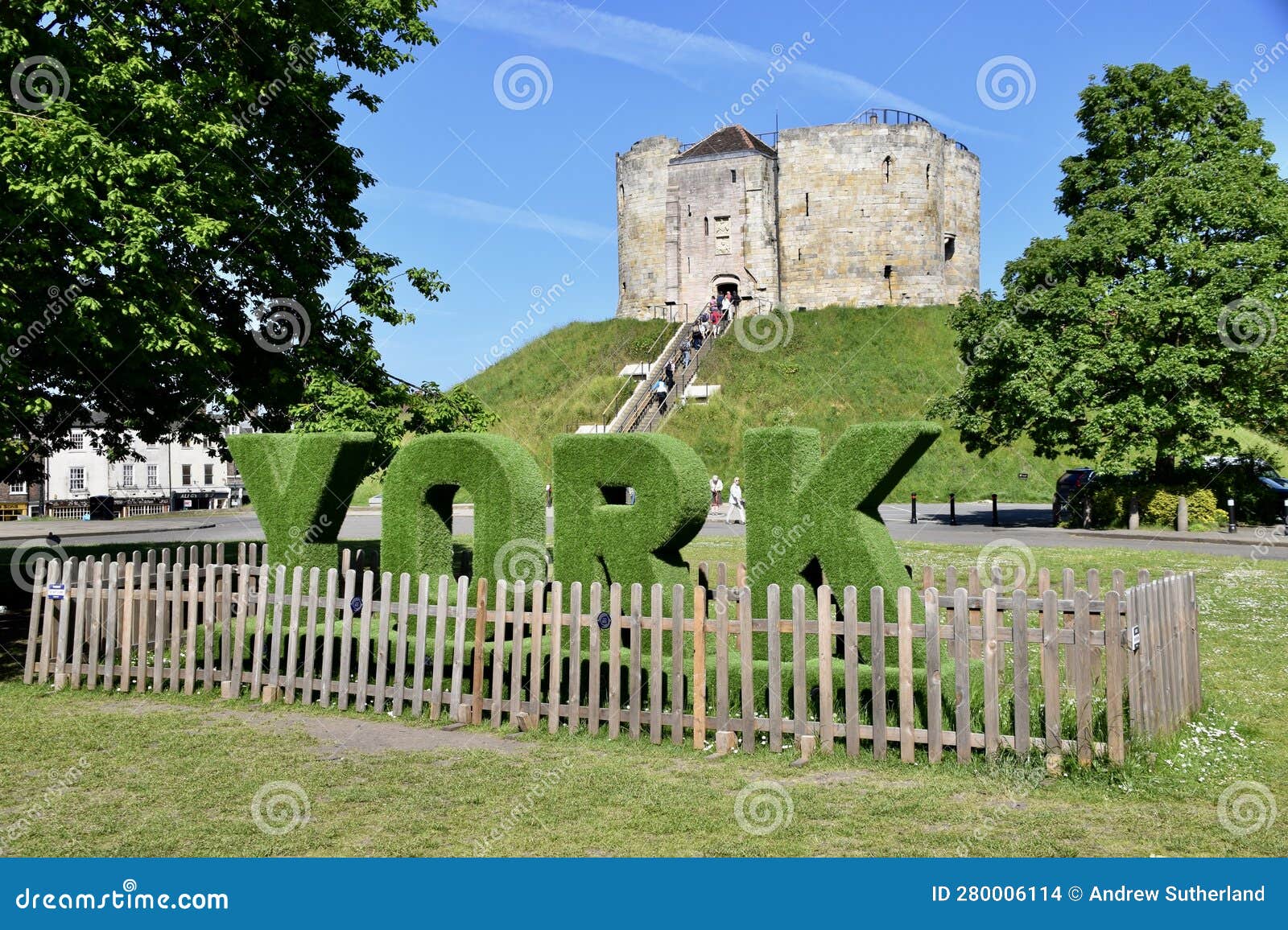 Topiary York Sign with Cliffords Tower Behind. York, UK. May 25, 2023 ...