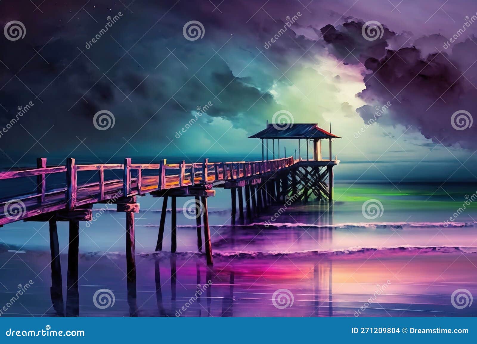 A Seascape a Small Jetty in Foreground Stock Illustration ...