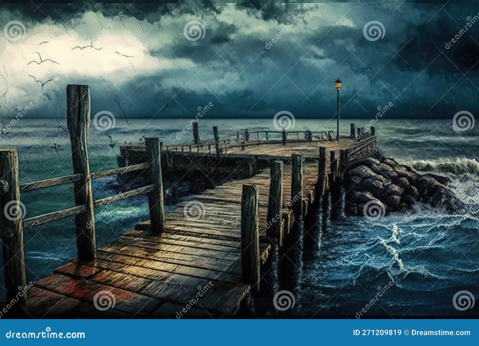 A Seascape a Small Jetty in Foreground Stock Illustration ...