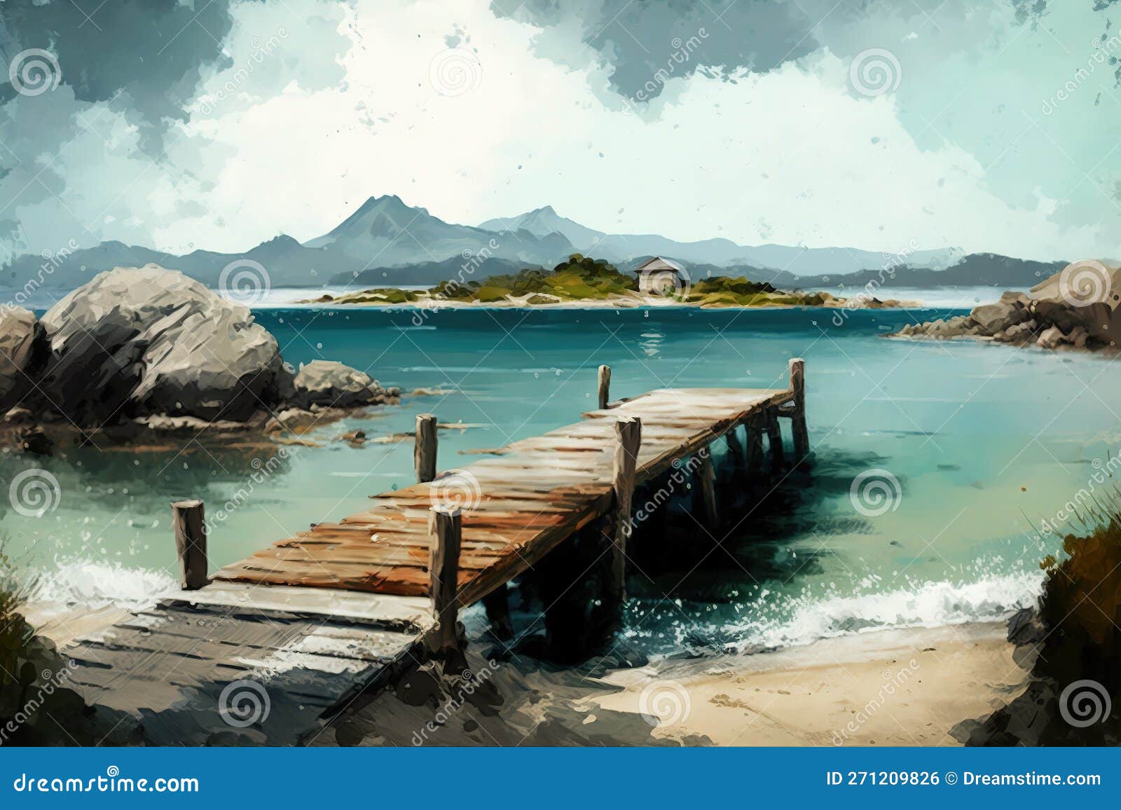 A Seascape a Small Jetty in Foreground Stock Illustration ...