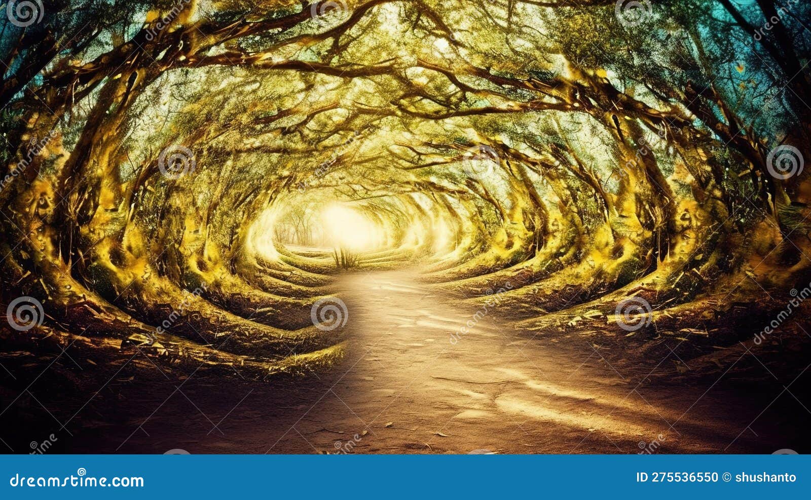 Illustration of a Magical Infinity Forest Stock Photo - Image of orange ...
