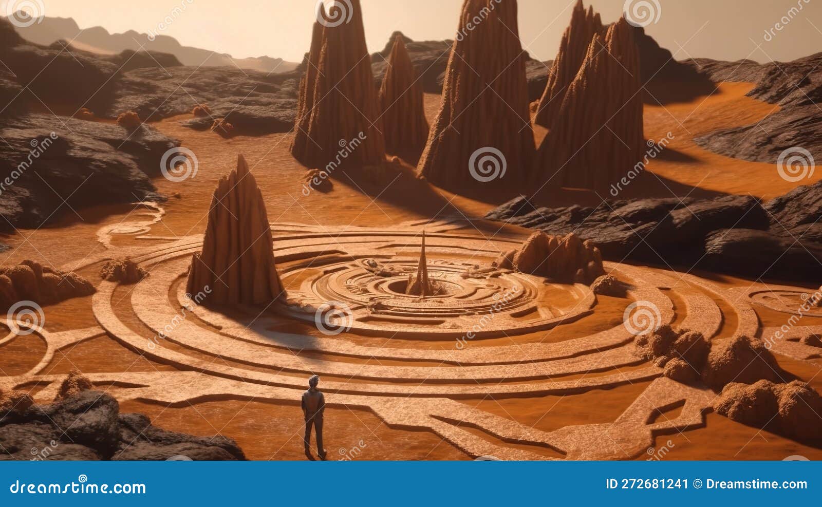 Planet Crater with a Huge Fractal Monolith Created from Multiple ...