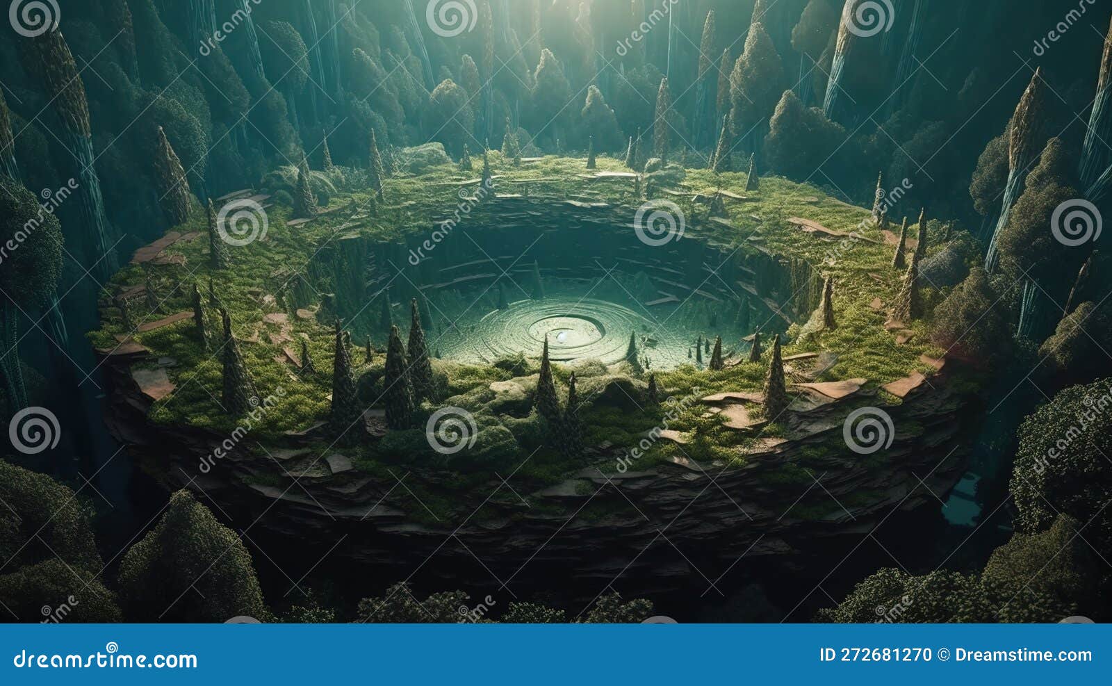 Planet Crater with a Huge Fractal Monolith Created from Multiple ...