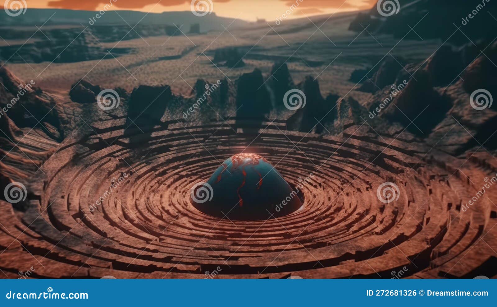 Planet Crater with a Huge Fractal Monolith Created from Multiple ...