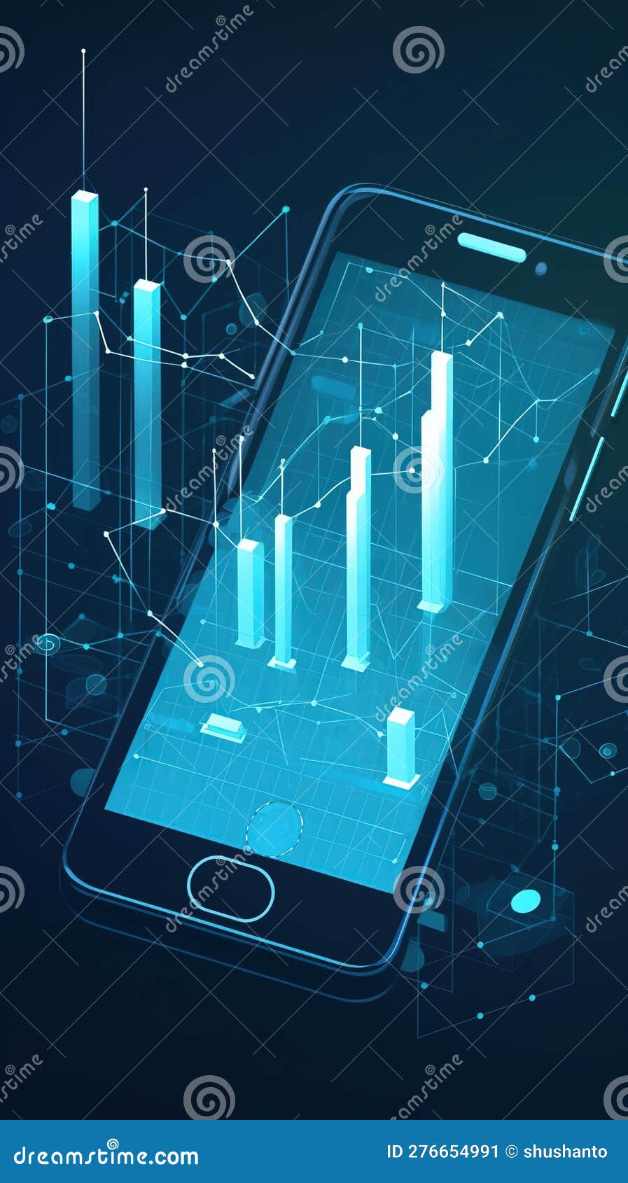 Application of Smartphone with Business Graph and Analytics Data on Isometric Mobile Phone Stock ...
