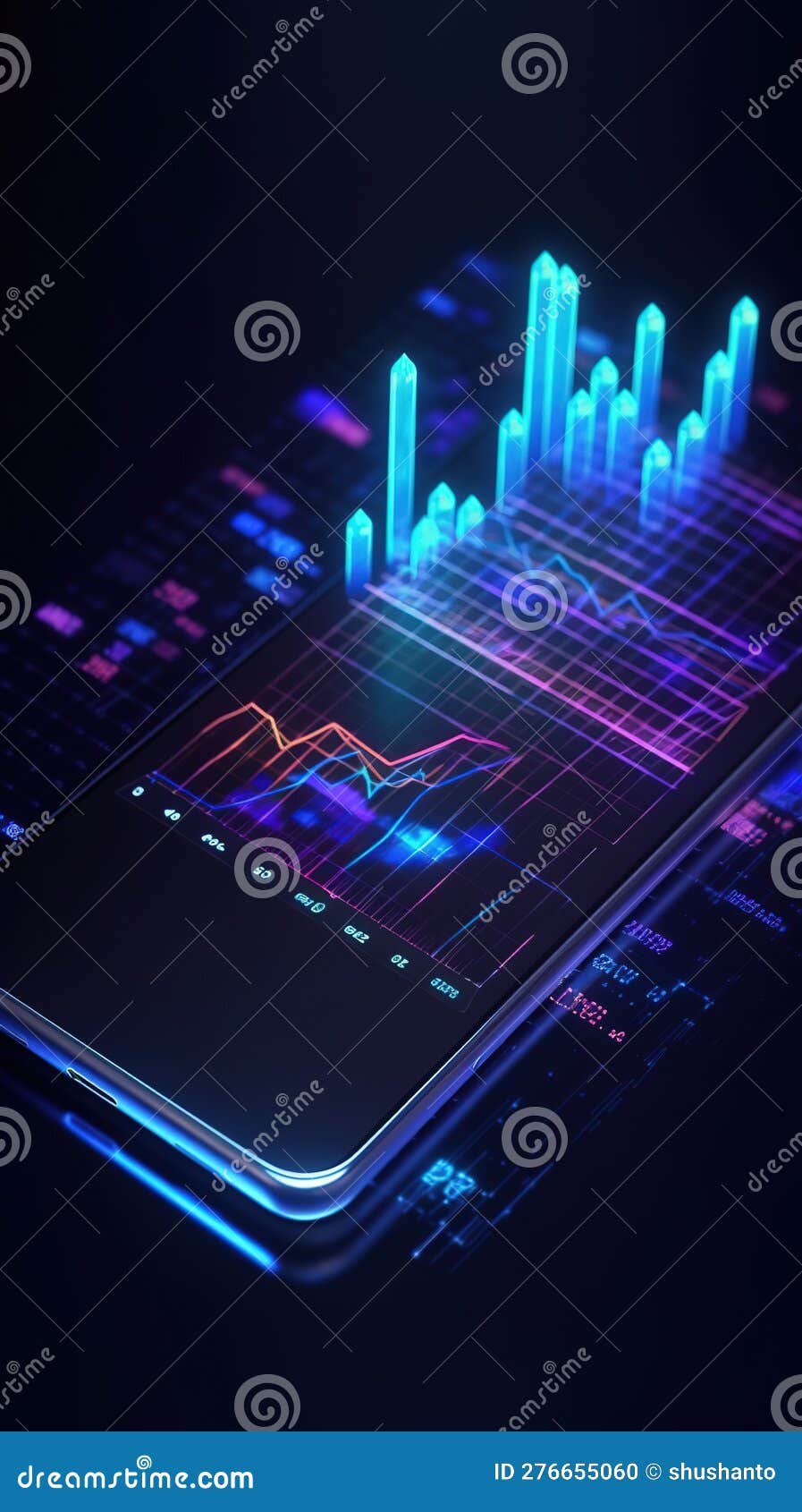 Application of Smartphone with Business Graph and Analytics Data on Isometric Mobile Phone Stock ...