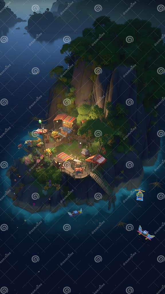Surreal and Exquisite CG Render of Night Time of an Island Stock ...