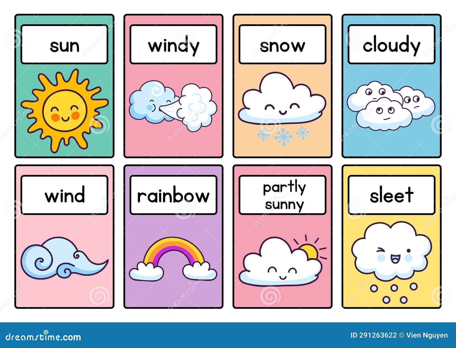 Flashcards for Children, Learning To Cut, Weather 2 Stock Illustration ...