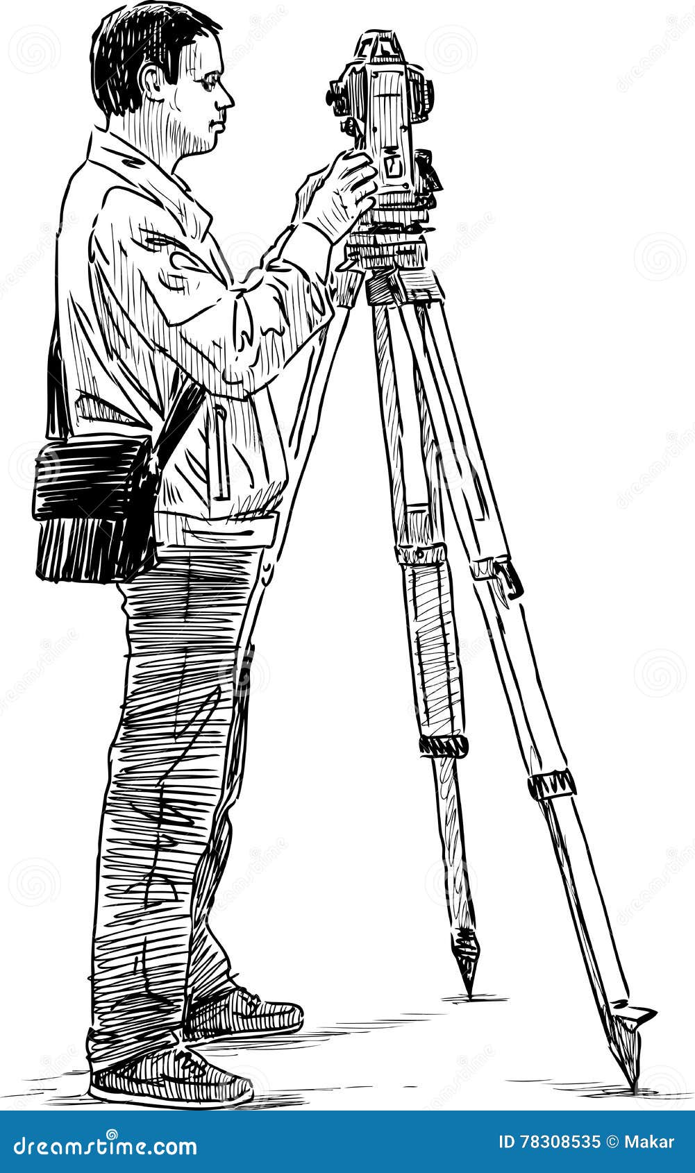 Topographer with a Theodolite on the Tripod Stock Vector - Illustration ...