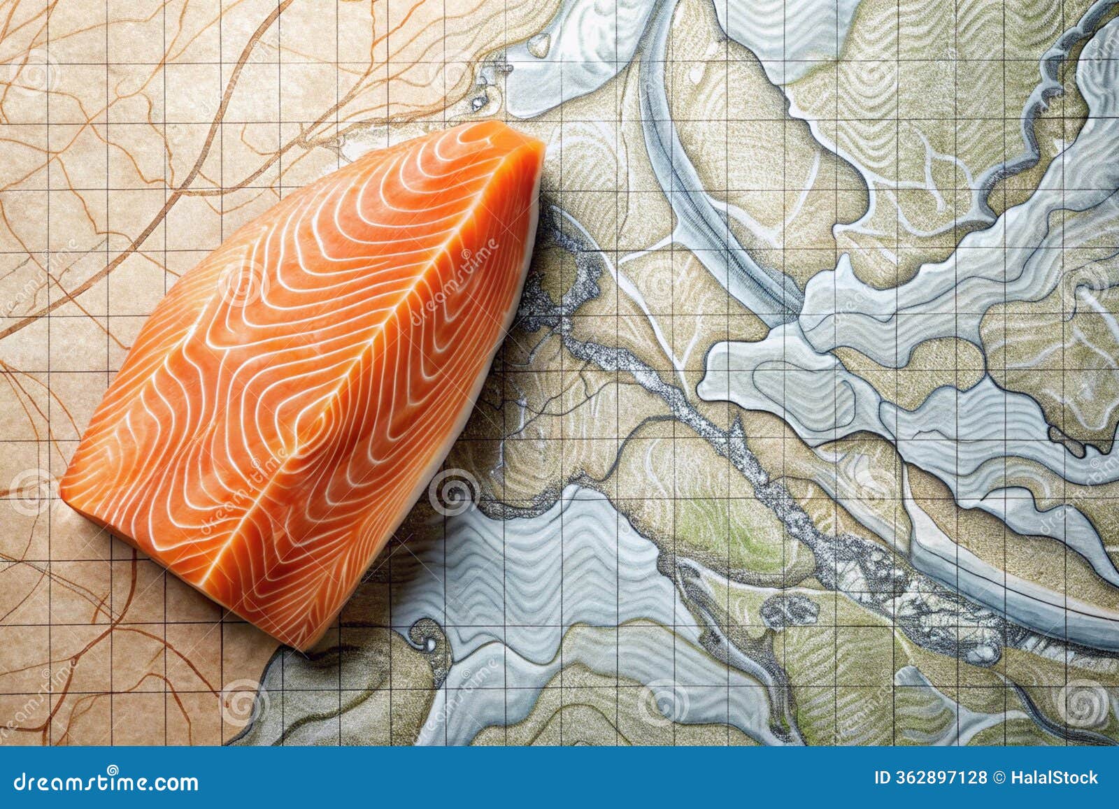 Topographic Contour Map with Fish Fillet Texture Stock Illustration ...