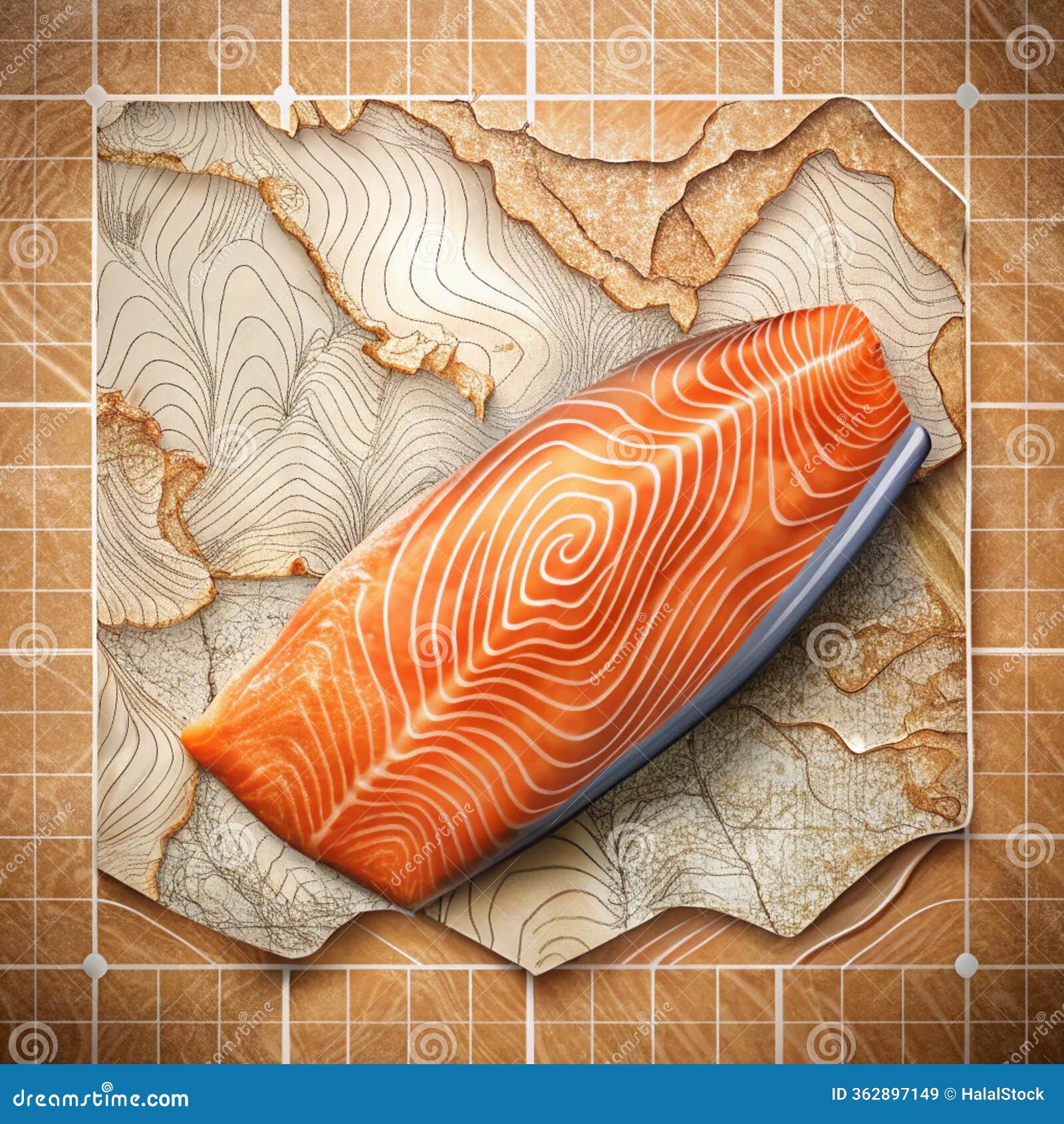 Topographic Contour Map with Fish Fillet Texture Stock Illustration ...
