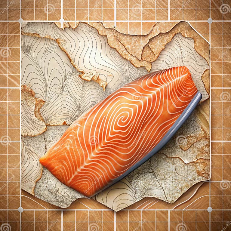 Topographic Contour Map with Fish Fillet Texture Stock Illustration ...