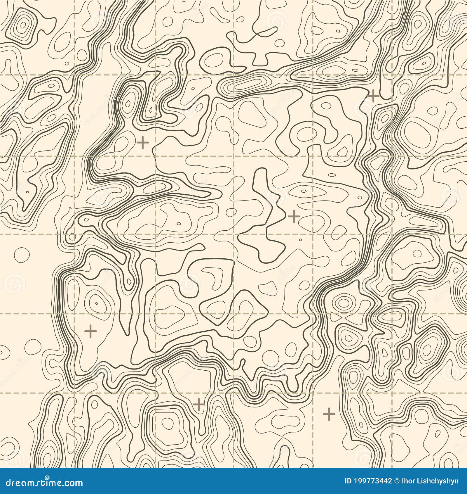 Topographic Contour Map with Grid. Vector Relief Map Stock Illustration ...