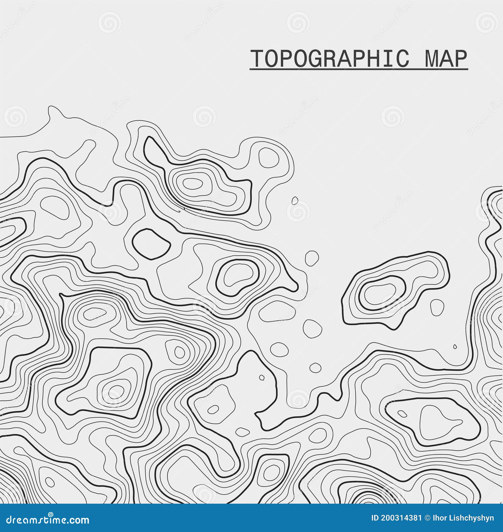 Topographic Contour Map with Grid. Vector Relief Map Stock Illustration ...