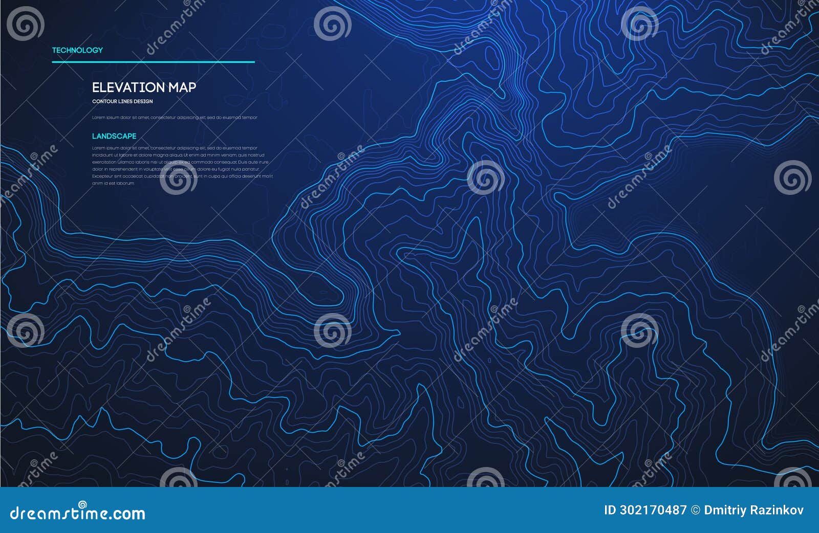 Topographic Map Blue Technology Background. Big Data Elevation Map with ...