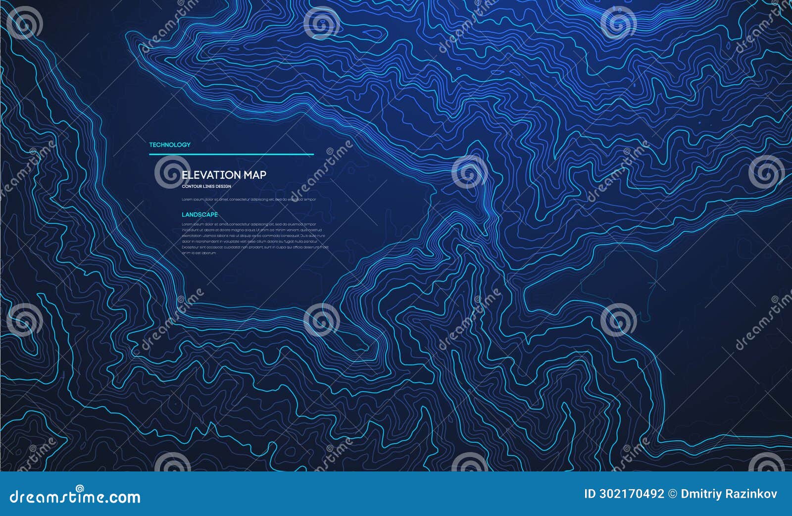 Topographic Map Blue Technology Background. Big Data Elevation Map with ...