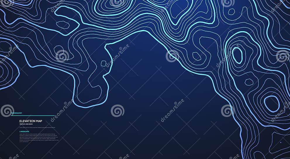 Topographic Map Blue Technology Background. Big Data Elevation Map with ...