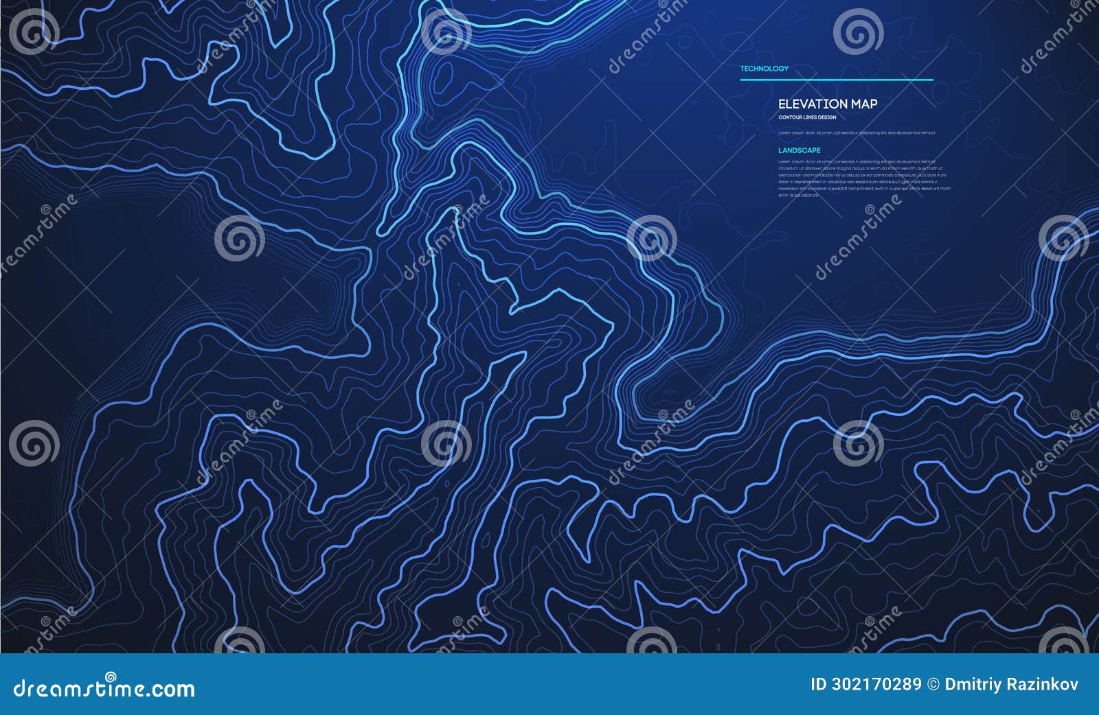 Topographic Map Blue Technology Background. Big Data Elevation Map with ...