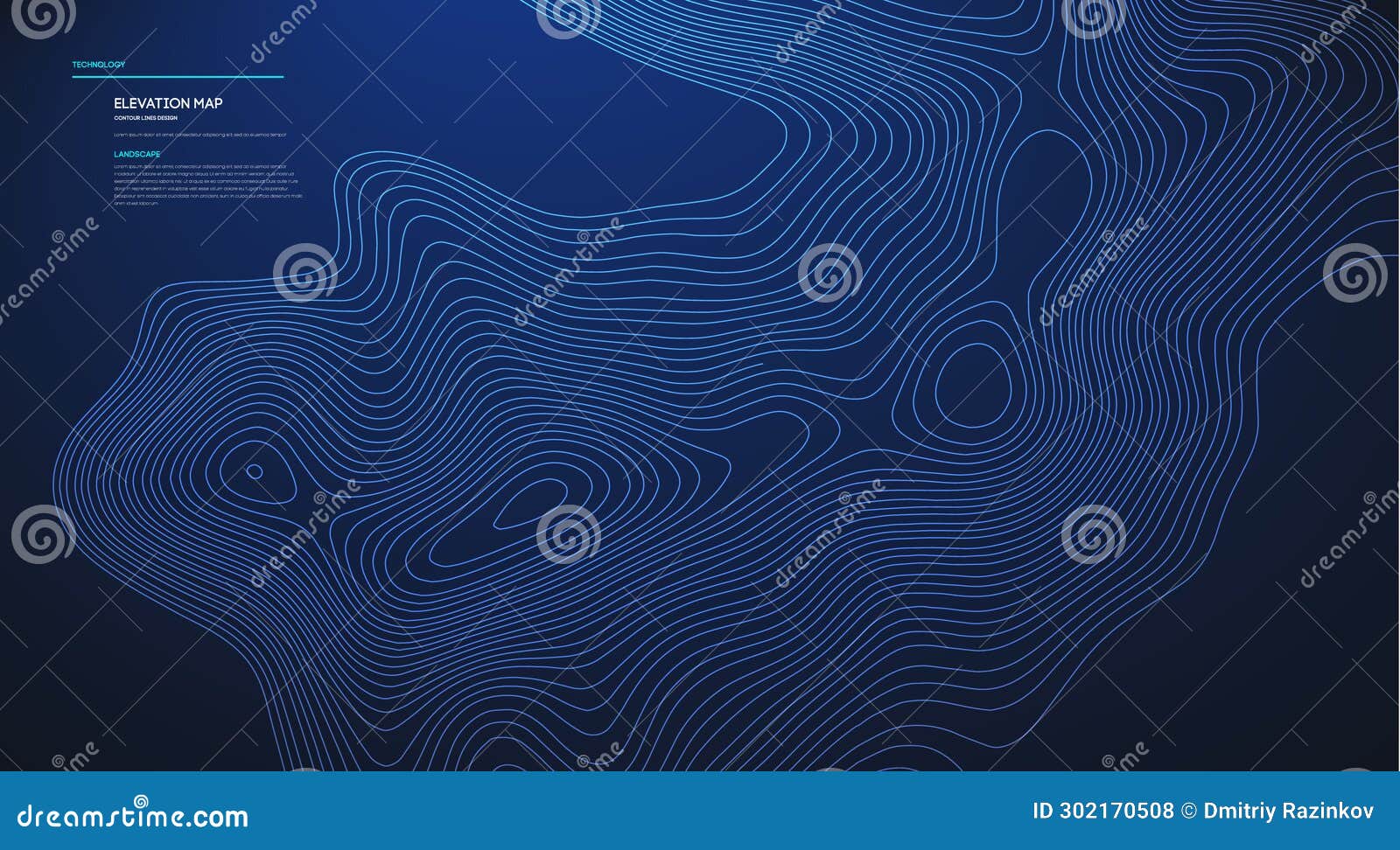Topographic Map Blue Technology Background. Big Data Elevation Map with ...