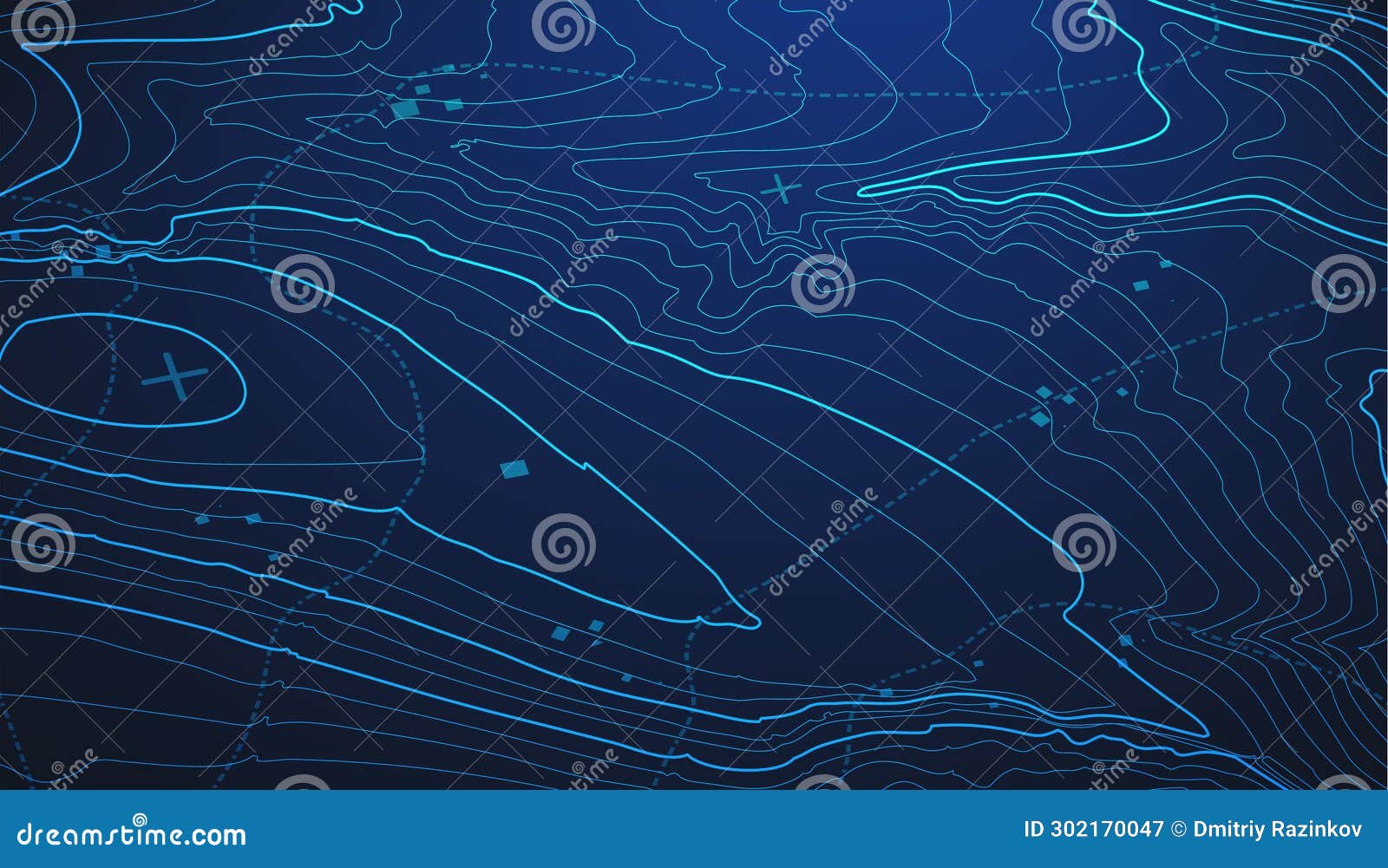 Topographic Map Blue Technology Background. Big Data Elevation Map with ...