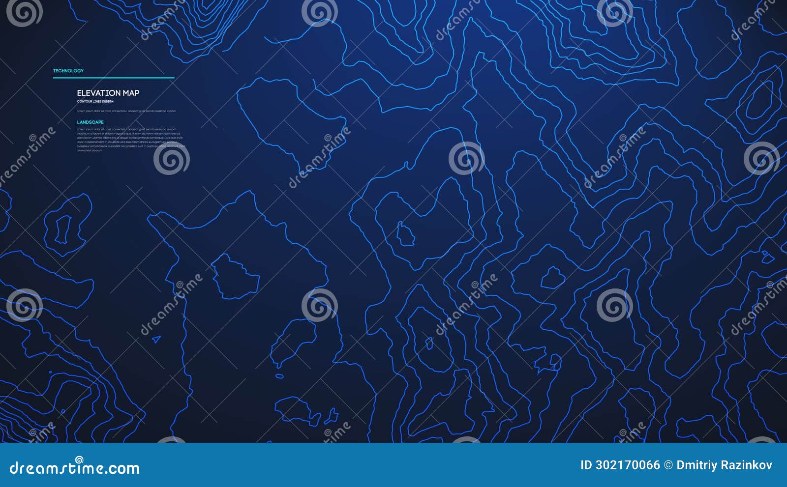 Topographic Map Blue Technology Background. Big Data Elevation Map with ...