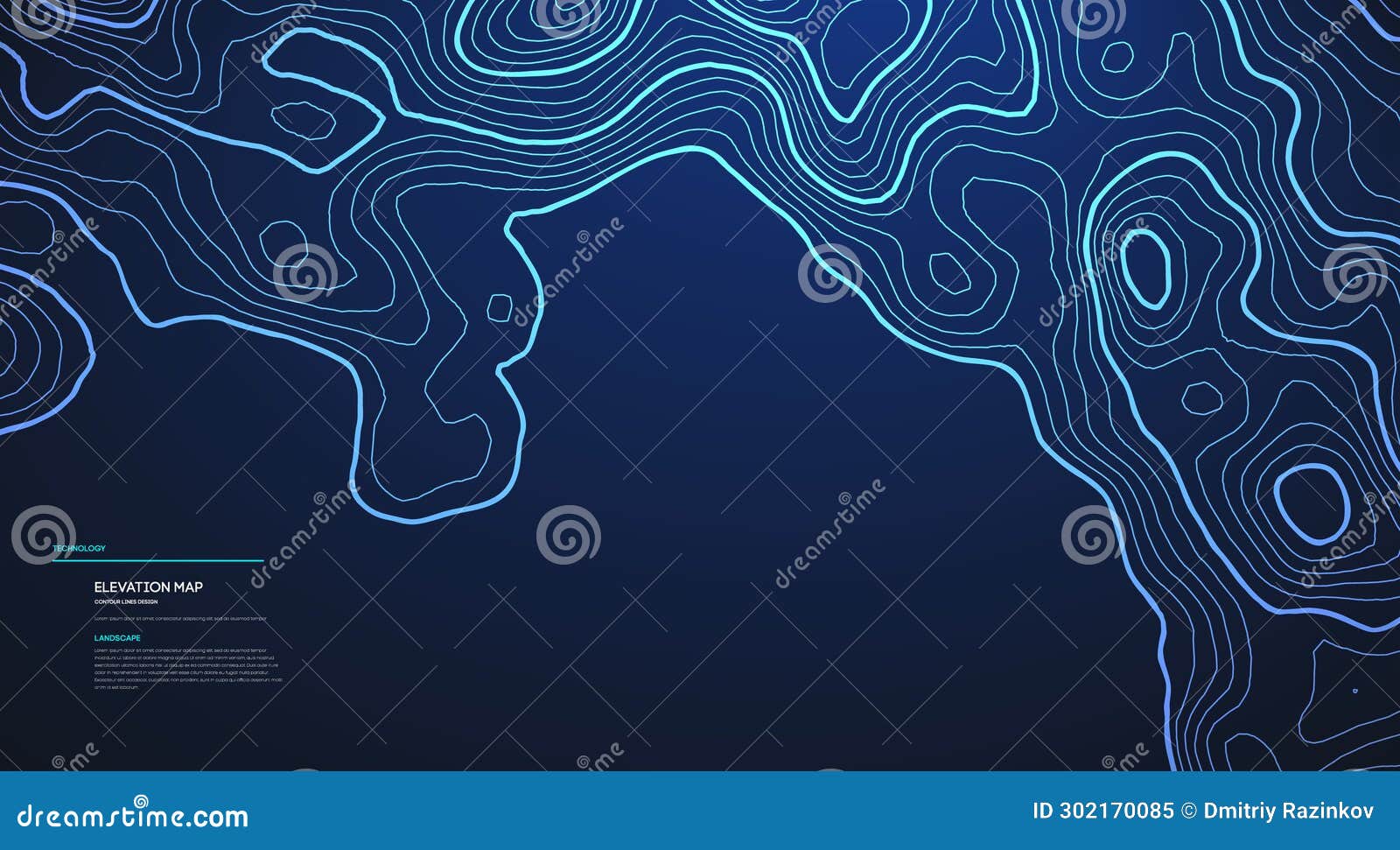 Topographic Map Blue Technology Background. Big Data Elevation Map with ...