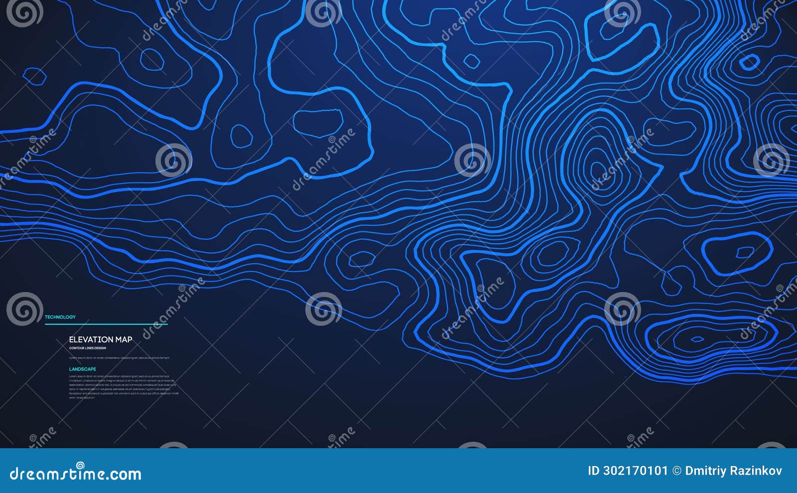 Topographic Map Blue Technology Background. Big Data Elevation Map with ...