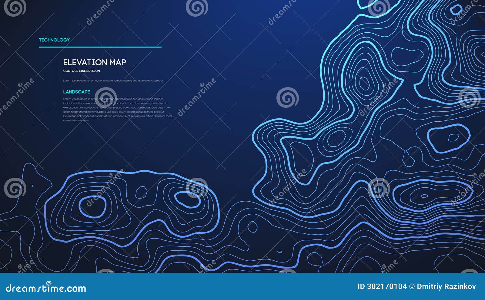 Topographic Map Blue Technology Background. Big Data Elevation Map with ...