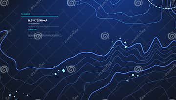 Topographic Map Blue Technology Background. Big Data Elevation Map with ...