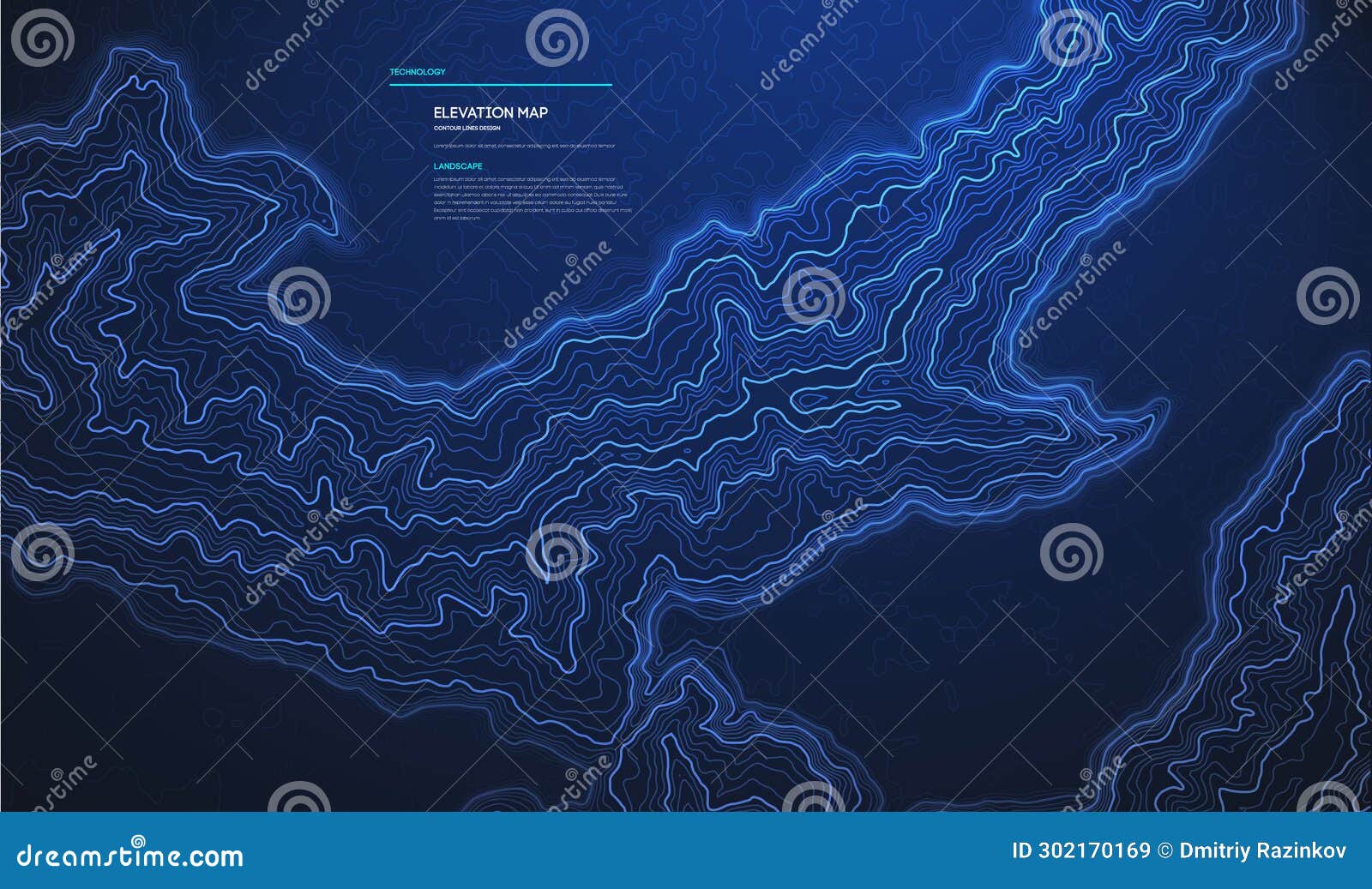 Topographic Map Blue Technology Background. Big Data Elevation Map with ...