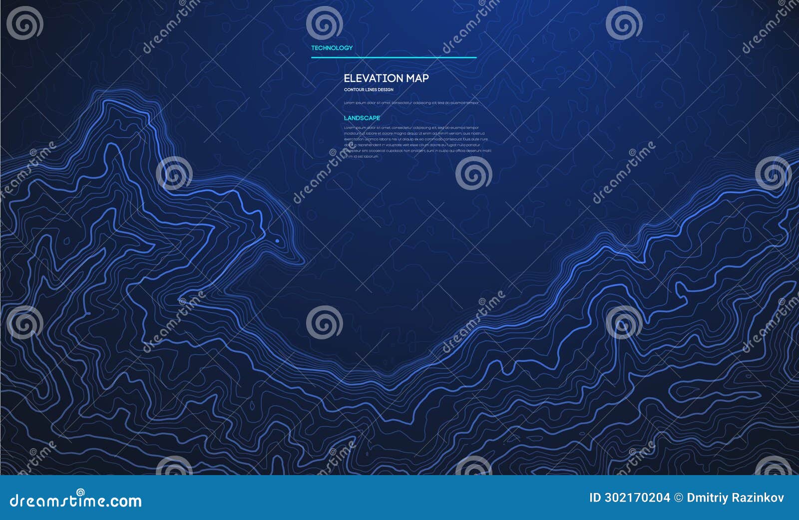 Topographic Map Blue Technology Background. Big Data Elevation Map with ...