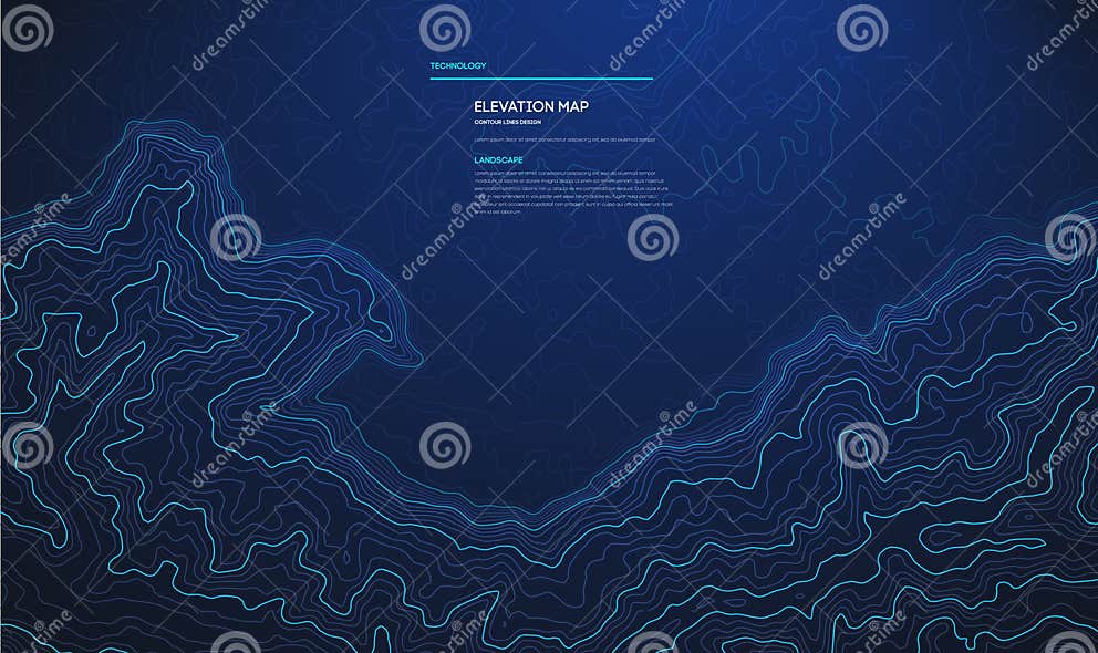 Topographic Map Blue Technology Background. Big Data Elevation Map with ...