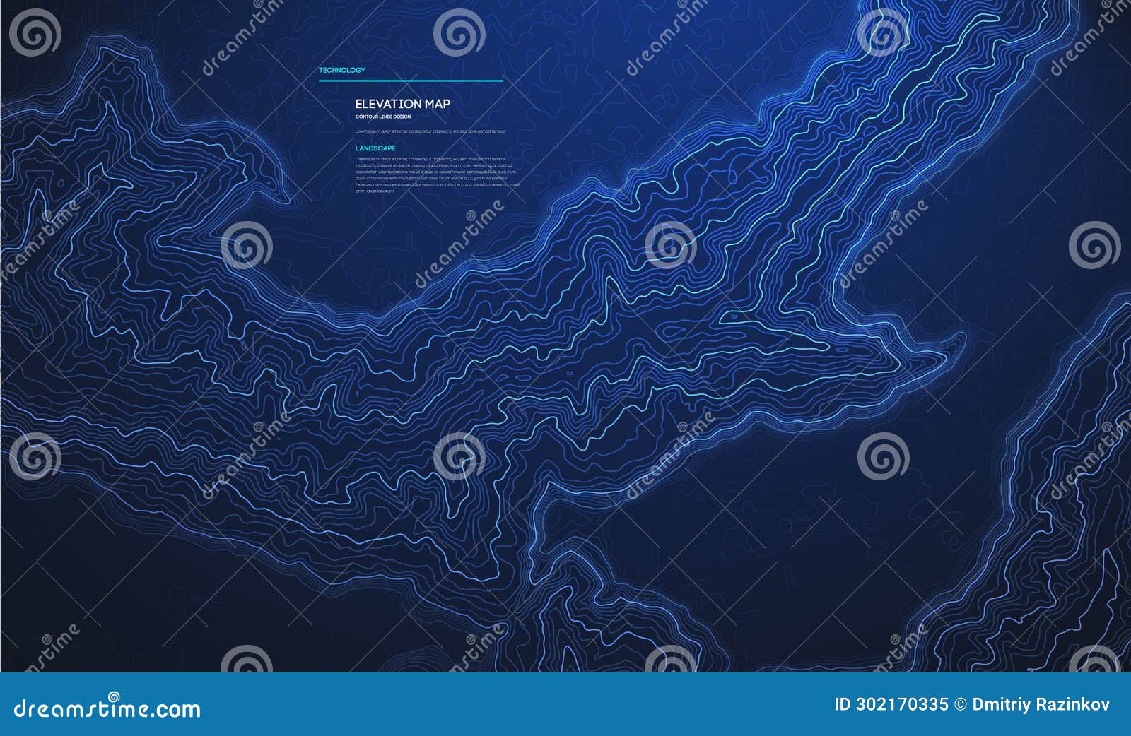 Topographic Map Blue Technology Background. Big Data Elevation Map with ...